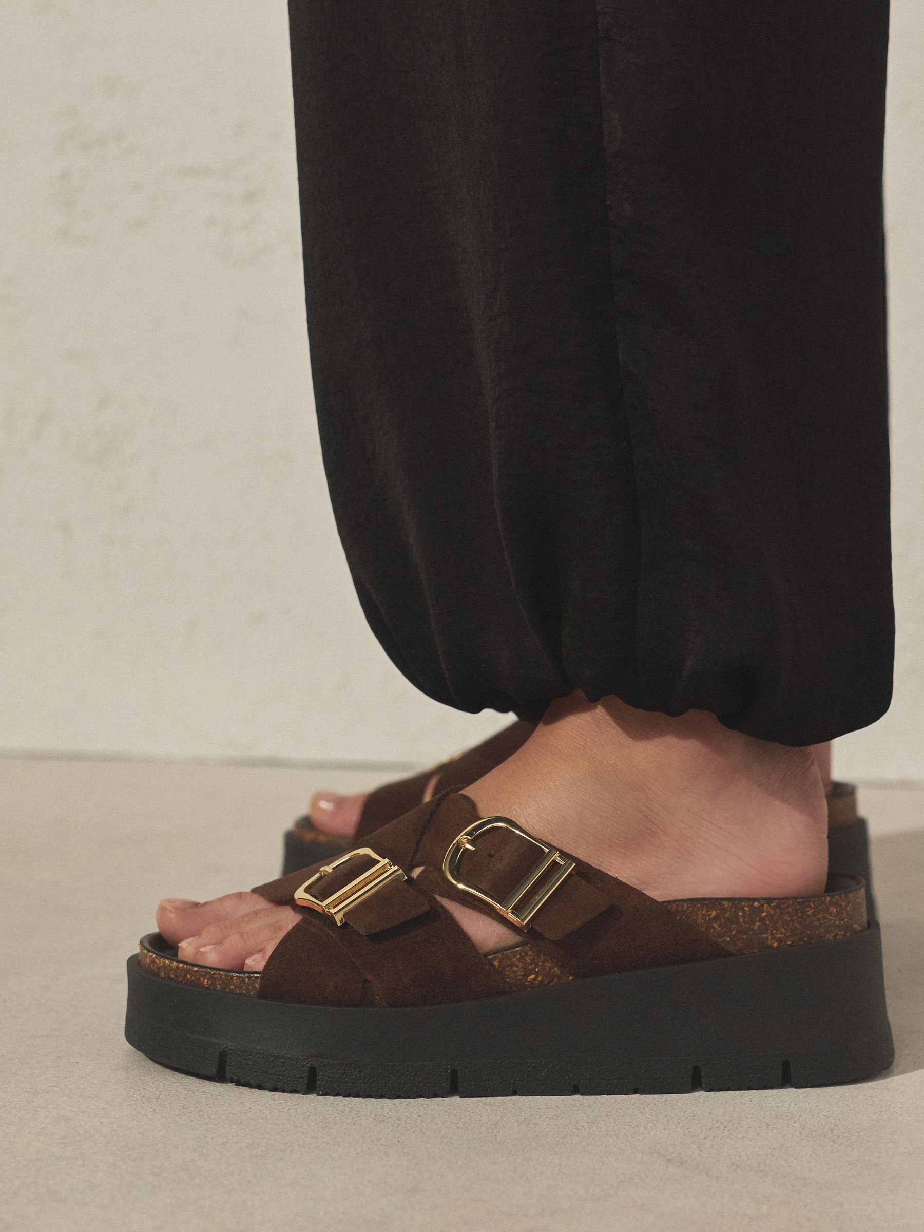 Buy Chocolate Brown Double Buckle Platform Sandals from the Next UK ...