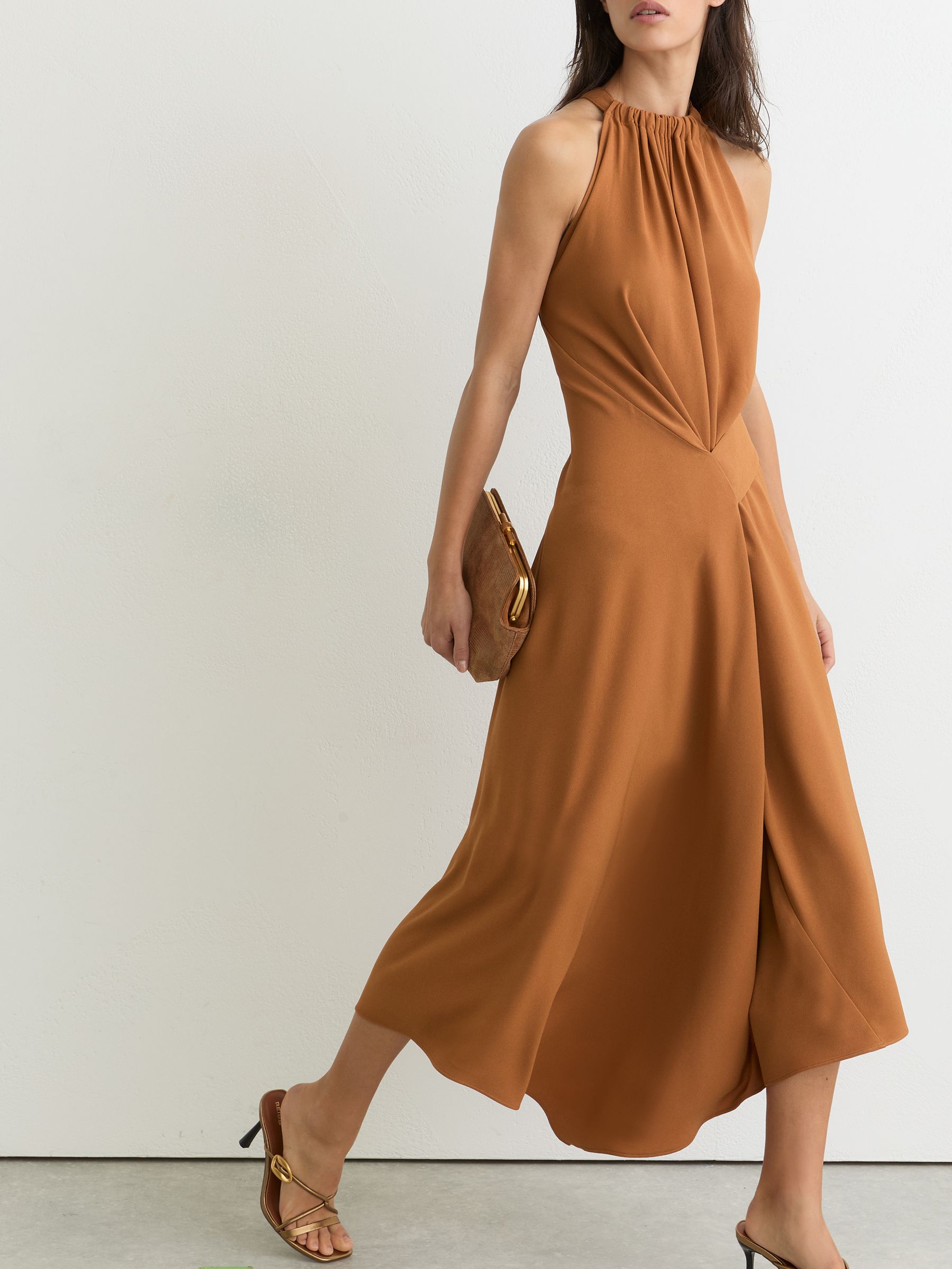 Buy Reiss Rust Orange Maeve Drape-Detail Sleeveless Midi Dress from ...