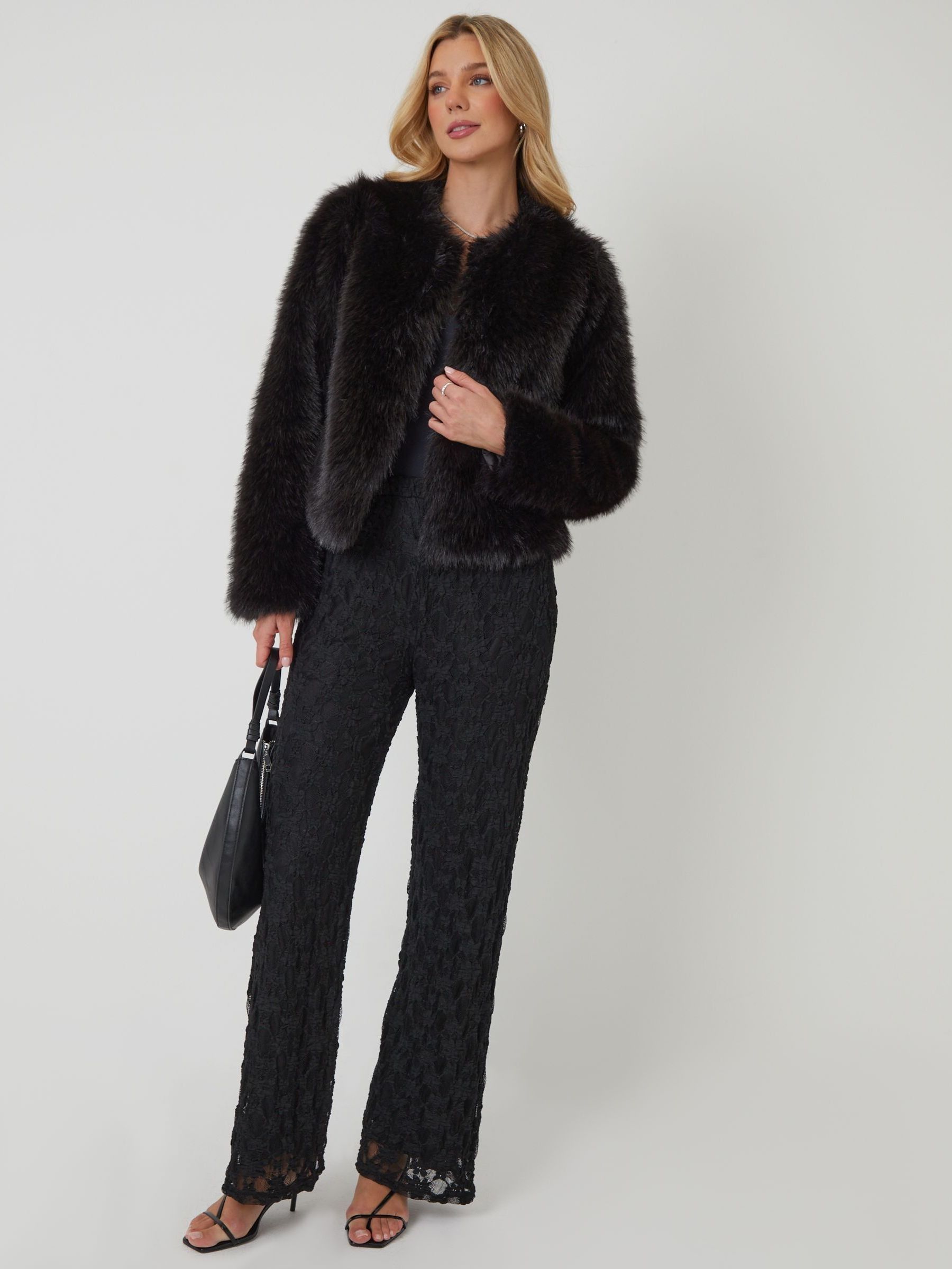 Buy Threadbare Black Collarless Faux Fur Coat from the Next UK online shop