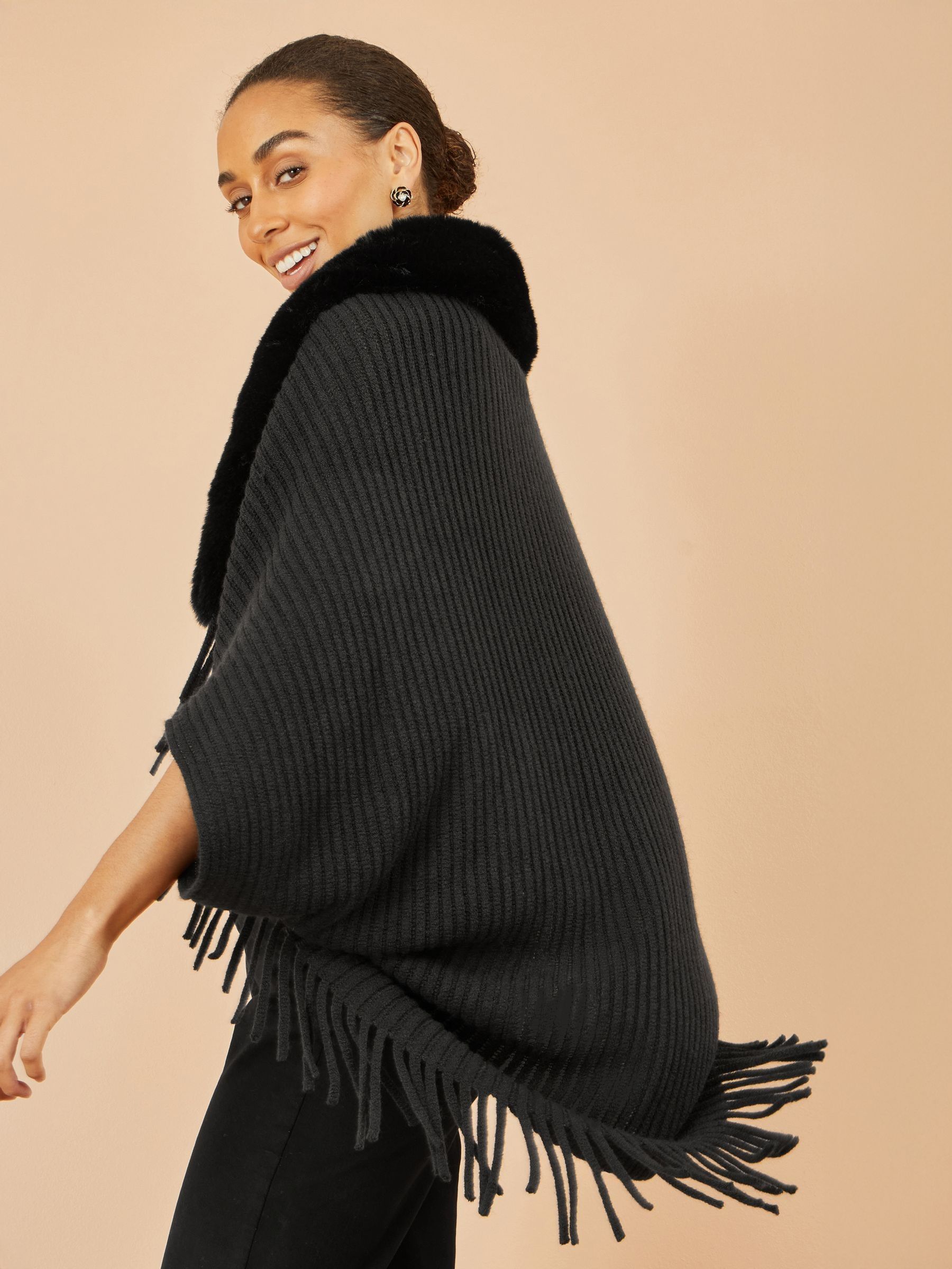 Buy Black - Yumi Fur Collar Shrug With Tassel Hem from Next Greece