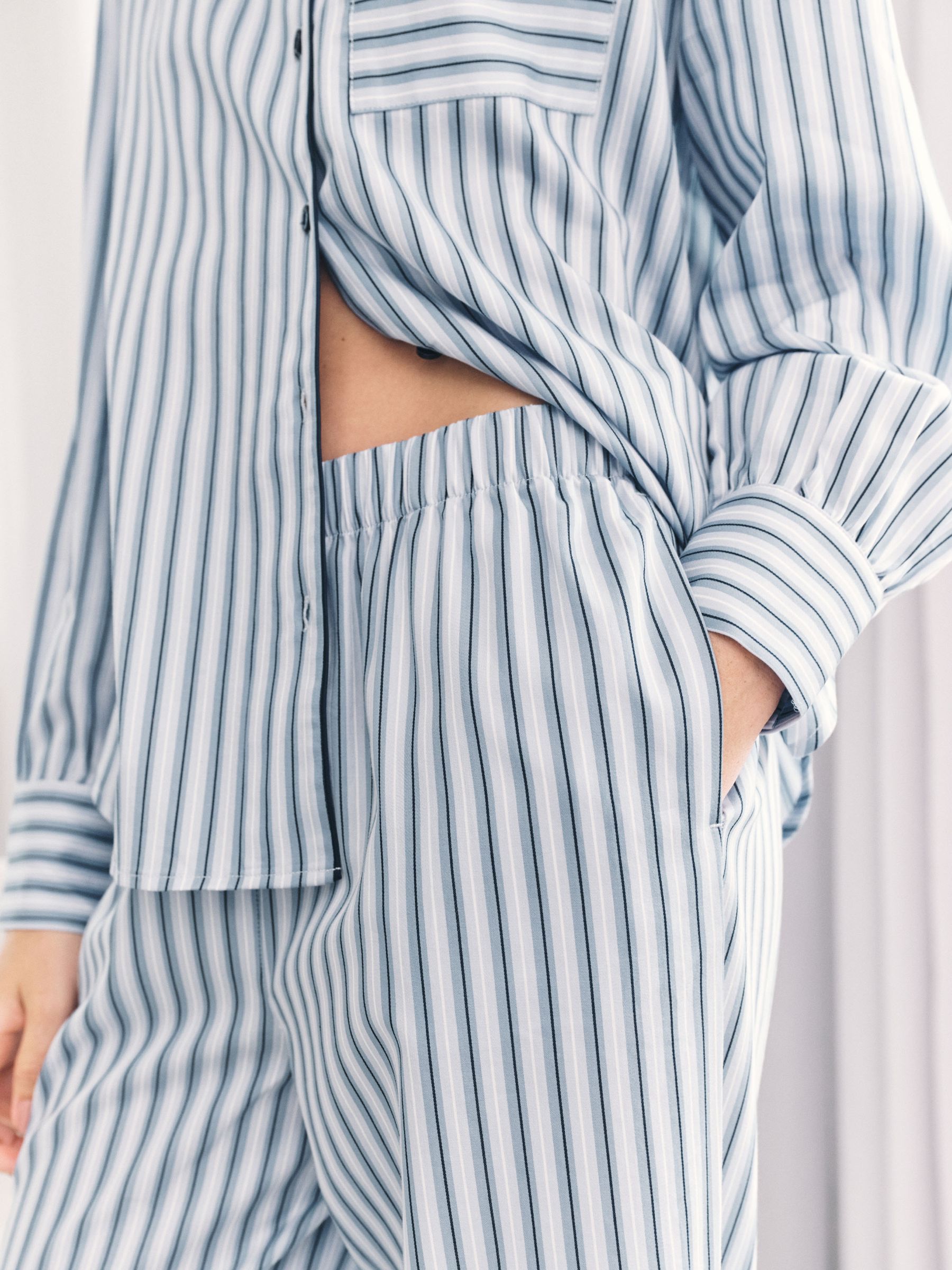Buy Chelsea Peers Blue Sateen Stripe Long Pyjamas Set from the Next UK ...