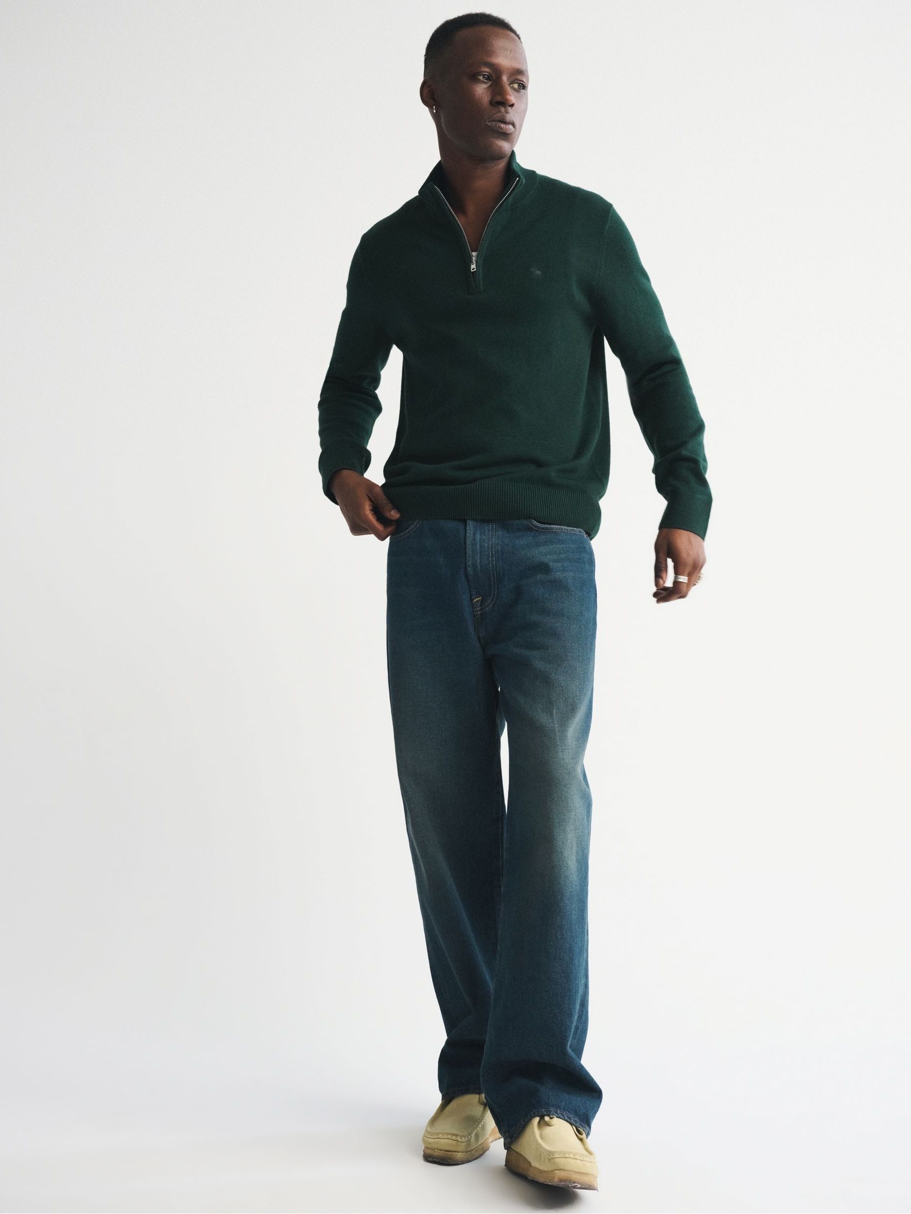 Buy Abercrombie & Fitch Green Long Sleeve Logo Quater Zip Jumper from ...