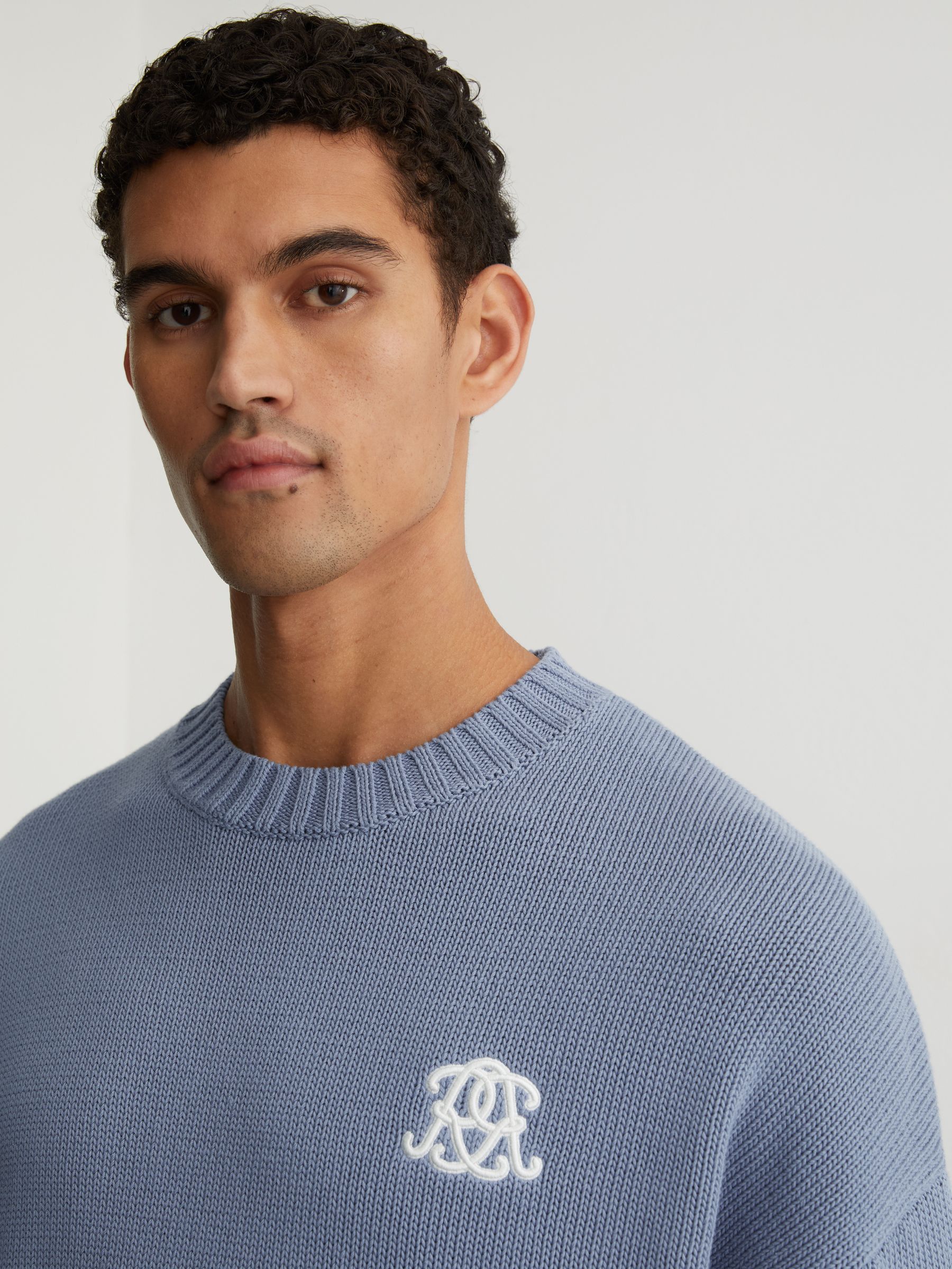 Buy Powder Blue - Reiss Kendi Monogram-Embroidered Relaxed Jumper from ...