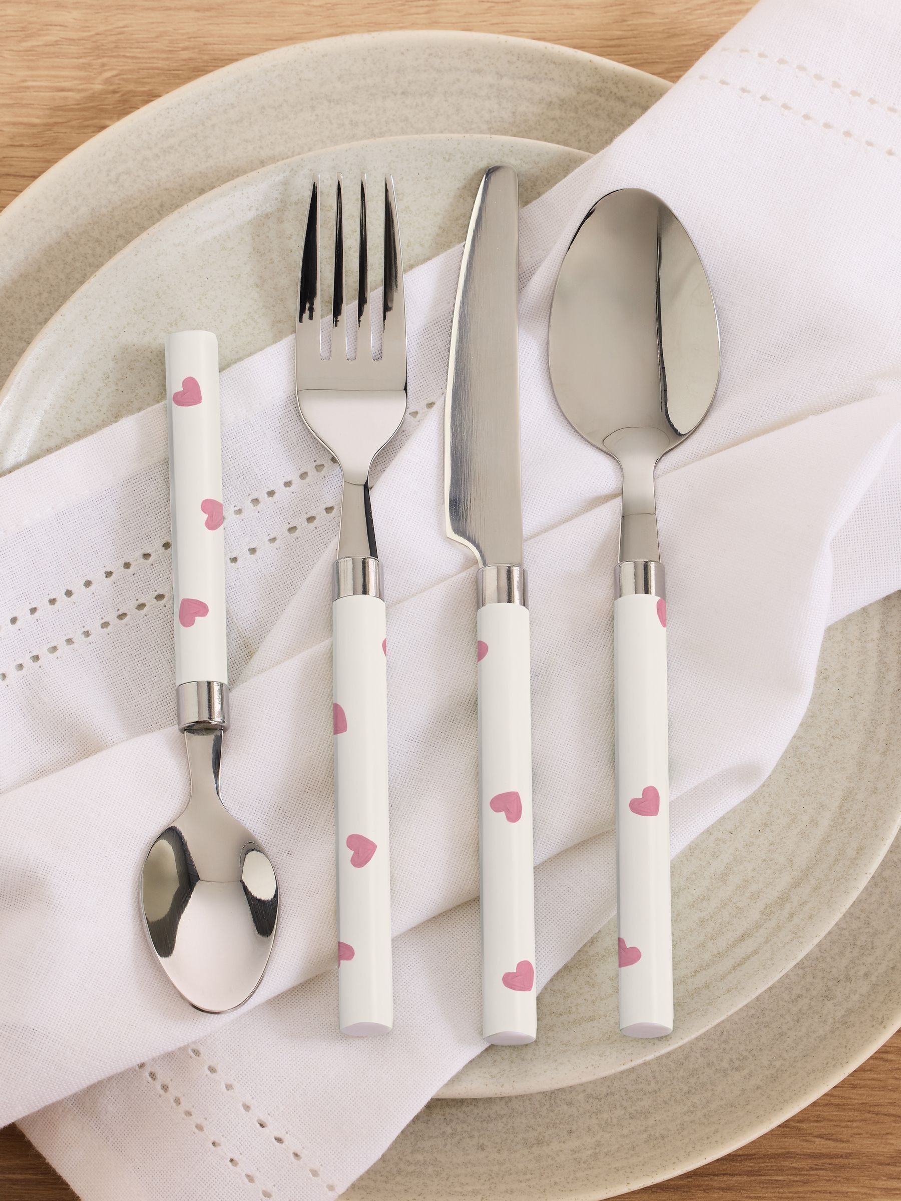 Buy 16 Piece Pink Stainless Steel Heart Ceramic Cutlery Set from the ...