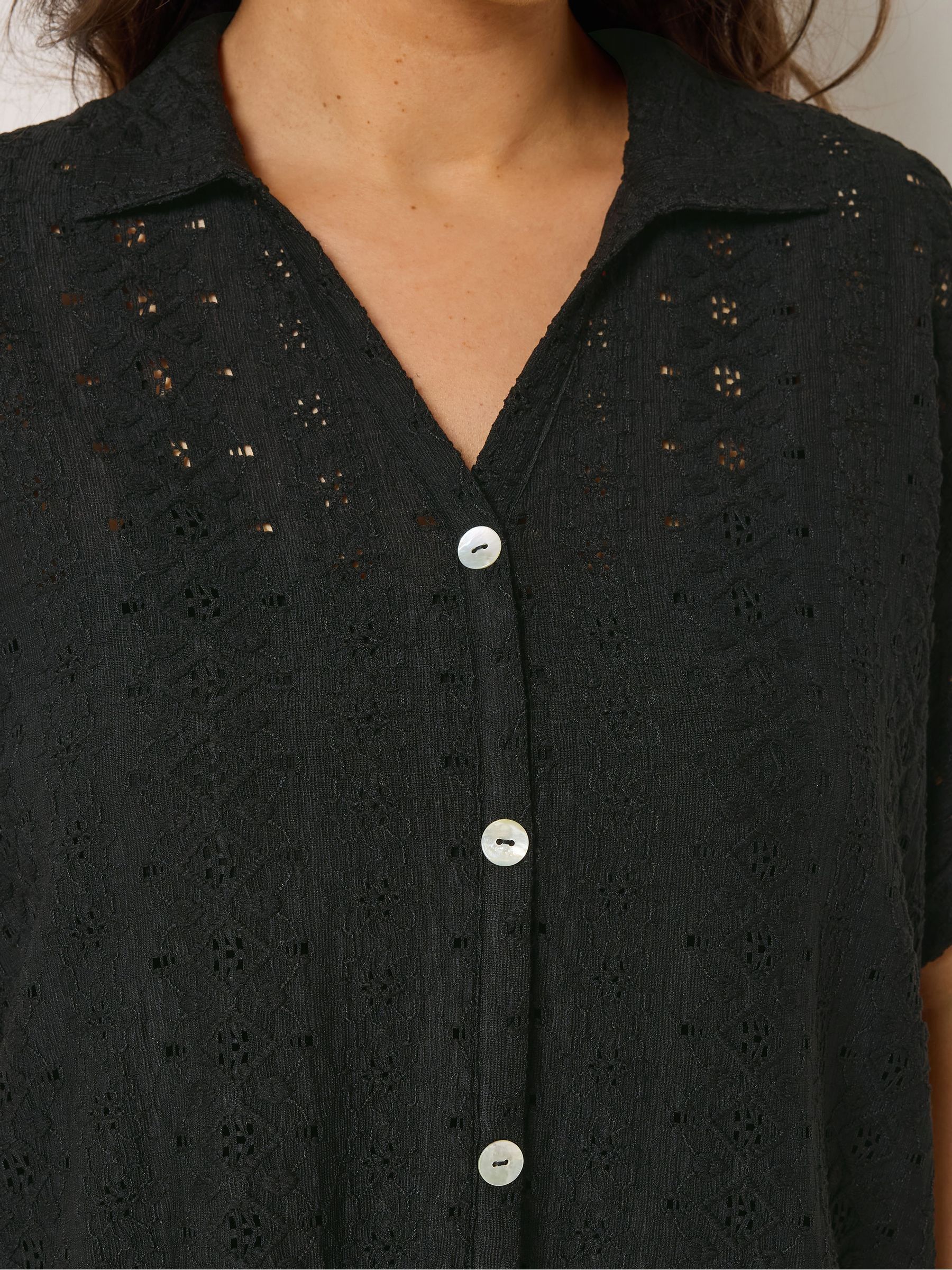 Buy Yours Curve Black Broderie Anglaise Grown On Sleeve Shirt from Next ...