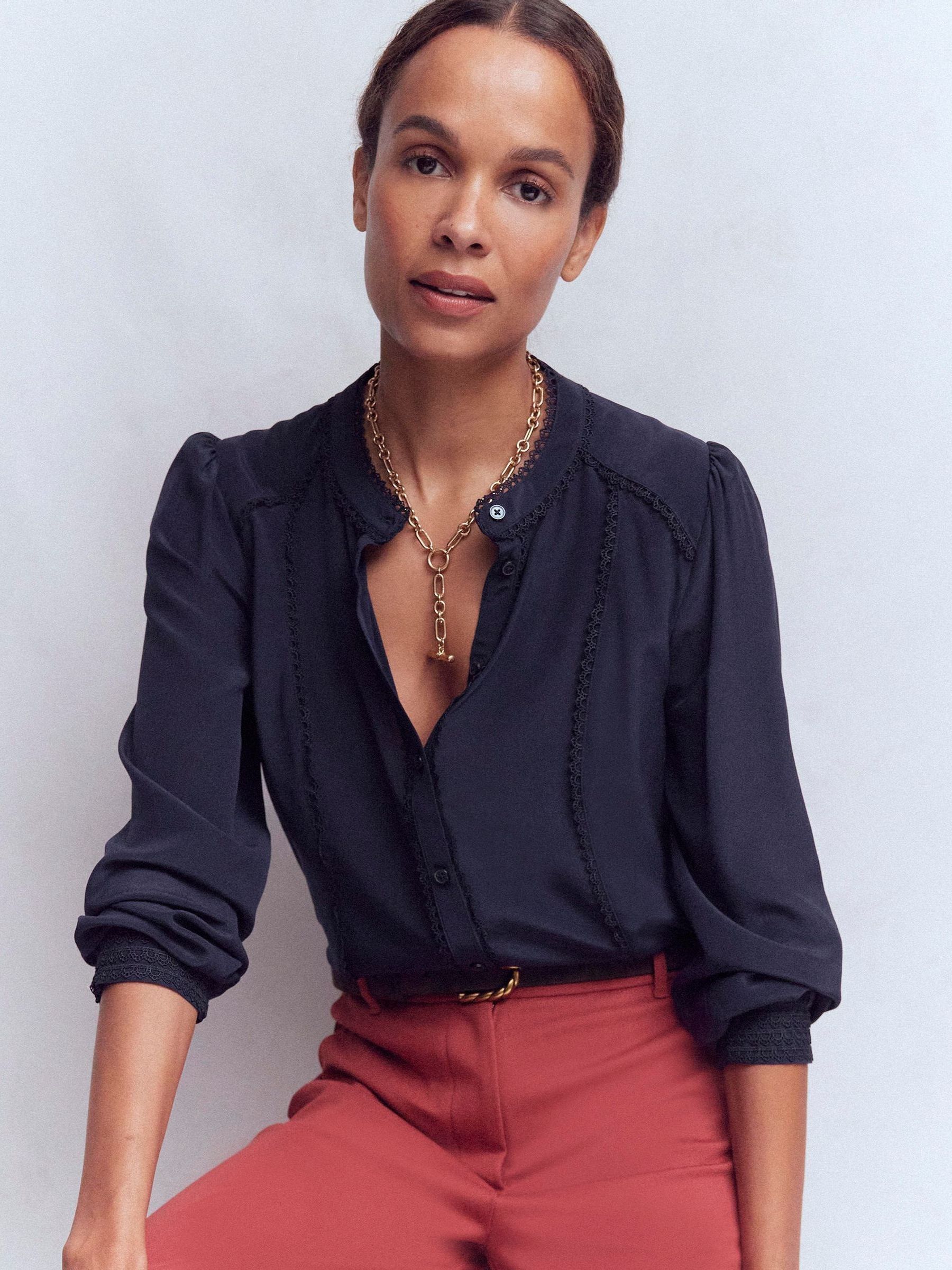 Buy Boden Blue Rhea Trim Detail Silk Blouse from the Next UK online shop