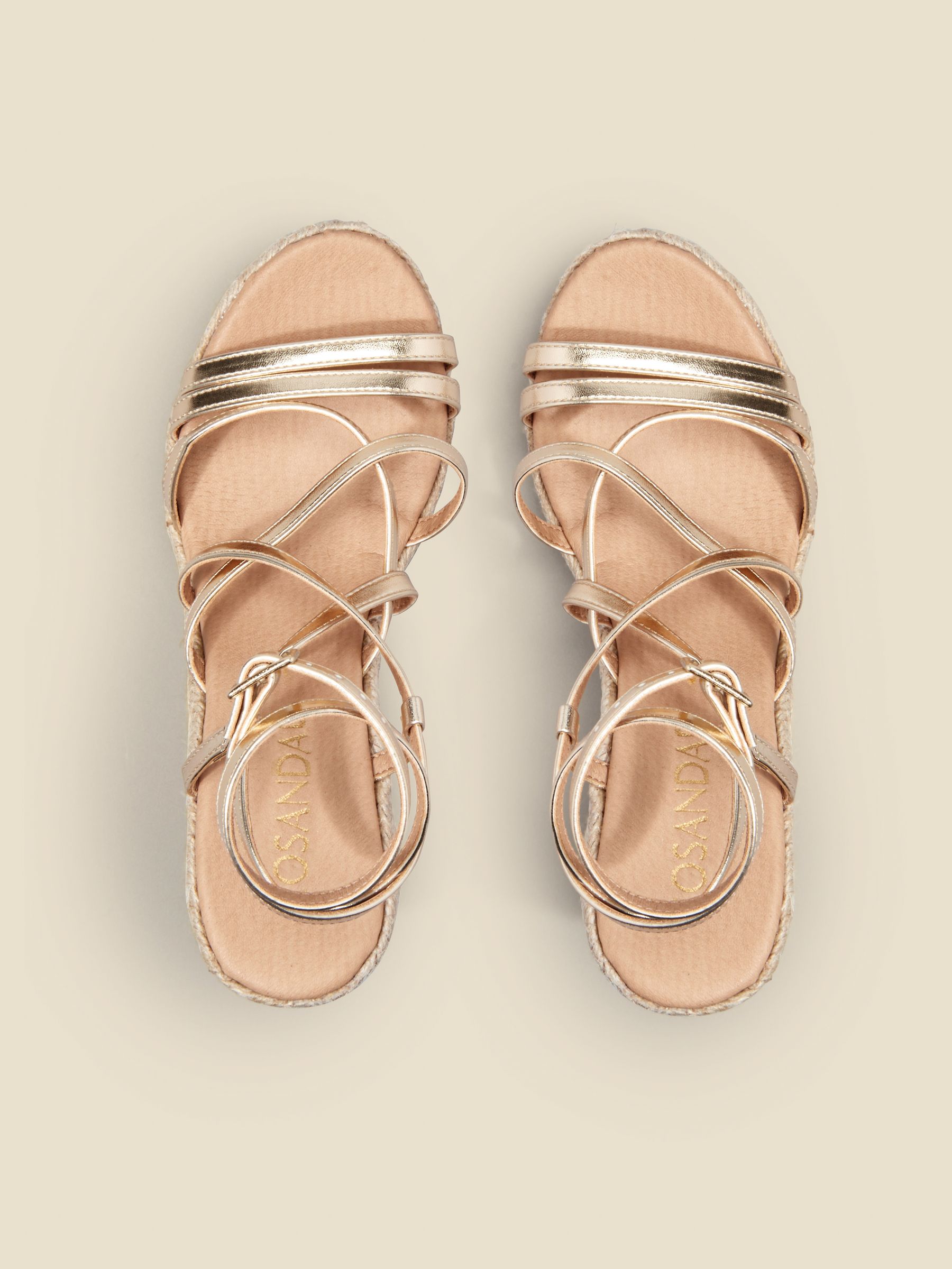 Buy Sosandar Gold Leather Strappy Wedge Espadrilles from Next Czech ...