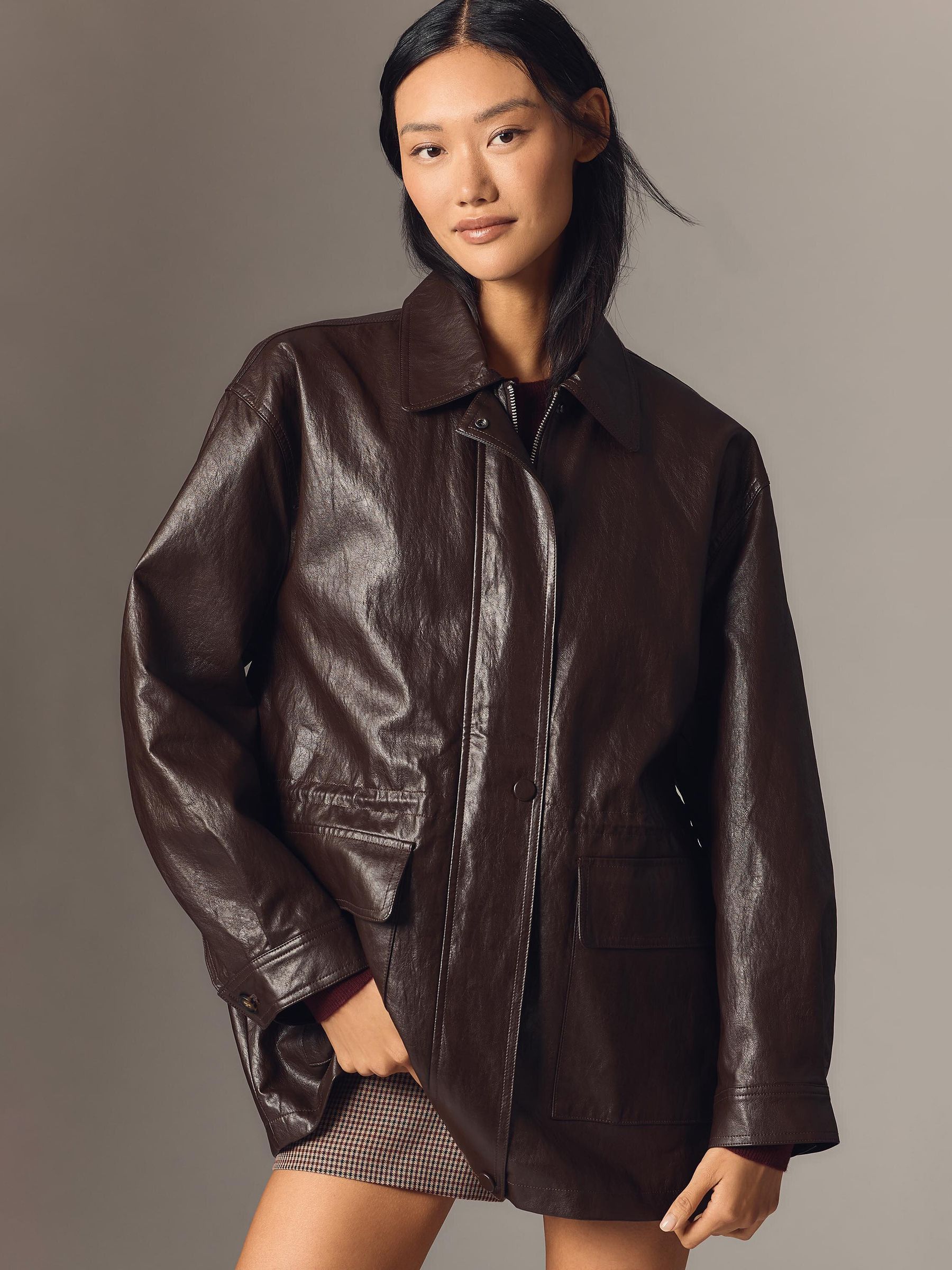 Buy Anthropologie Brown Cinched Waist Faux Leather Jacket from Next ...