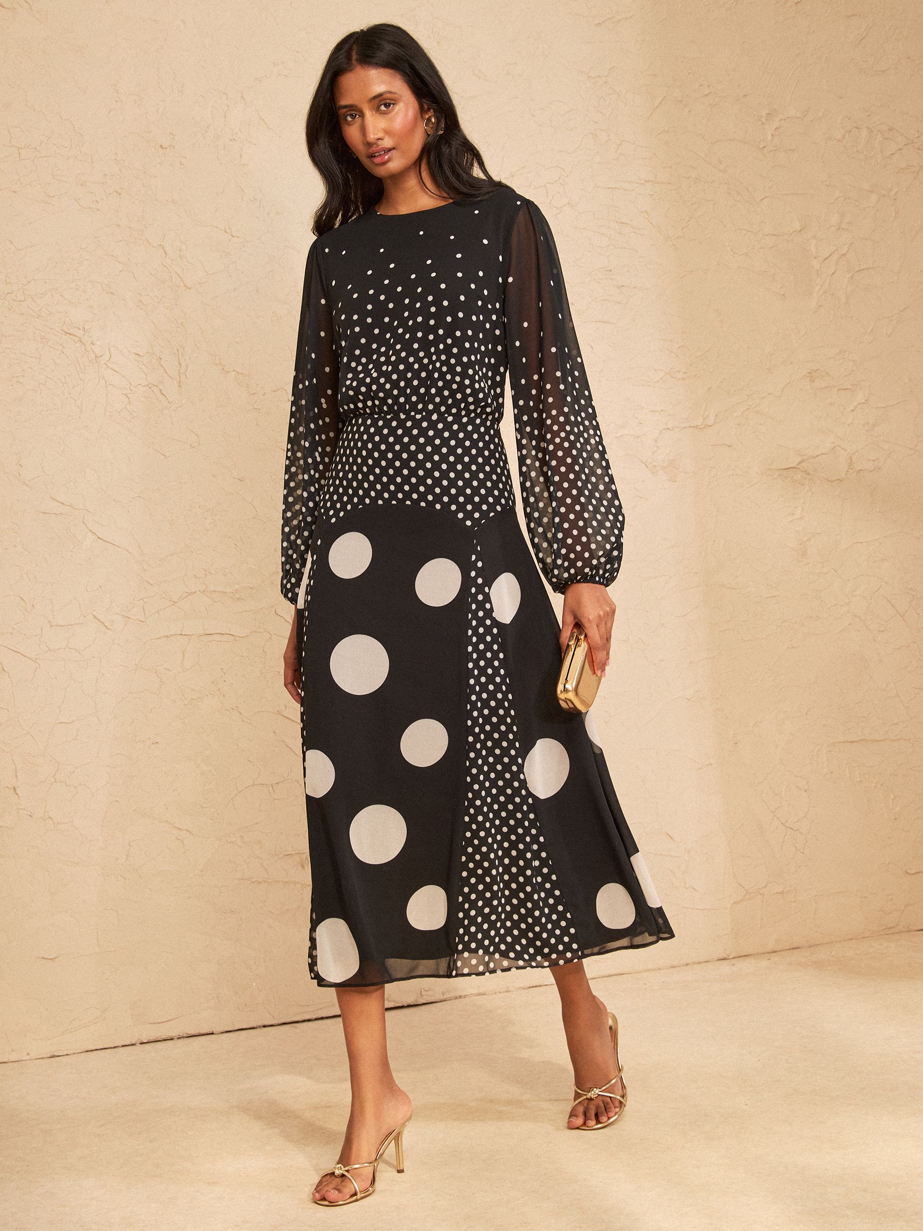 Buy Love & Roses Black Spot Chiffon Godet Skirt Midi Dress from Next ...