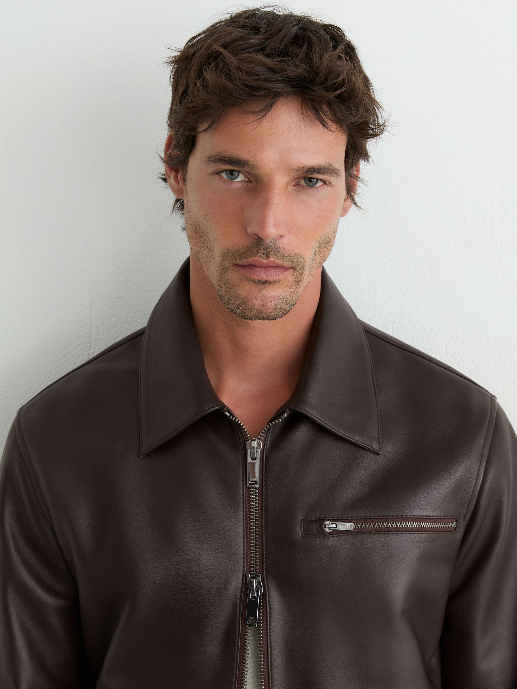 Buy Reiss Brown Strader Leather Zip-Through Jacket from Next Italy