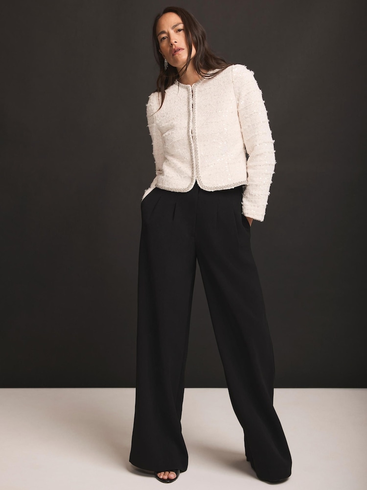 Buy Mint Velvet White Boucle Diamante Trim Jacket from Next Belgium