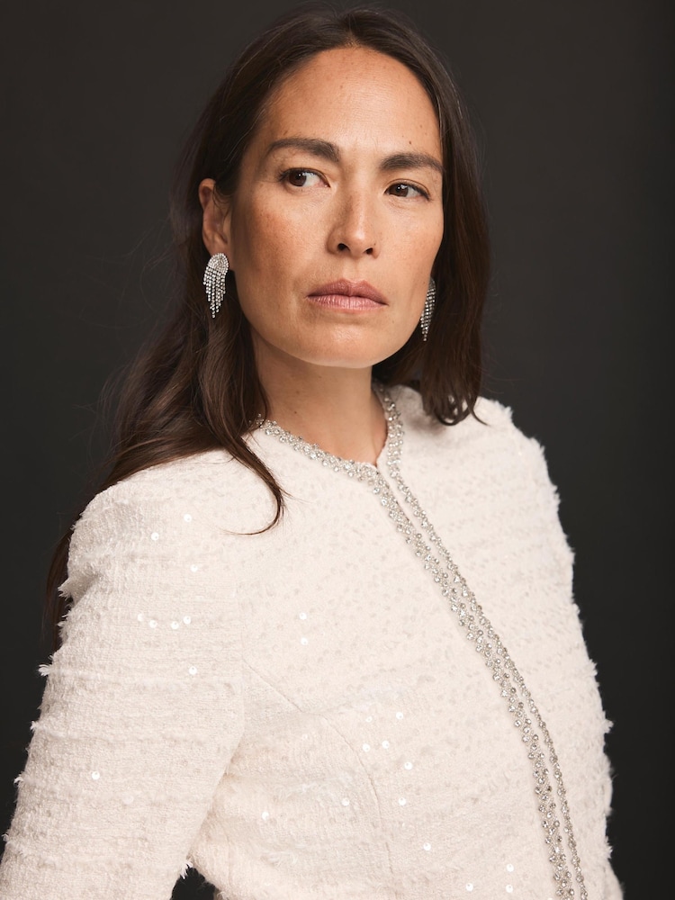 Buy Mint Velvet White Boucle Diamante Trim Jacket from Next Belgium