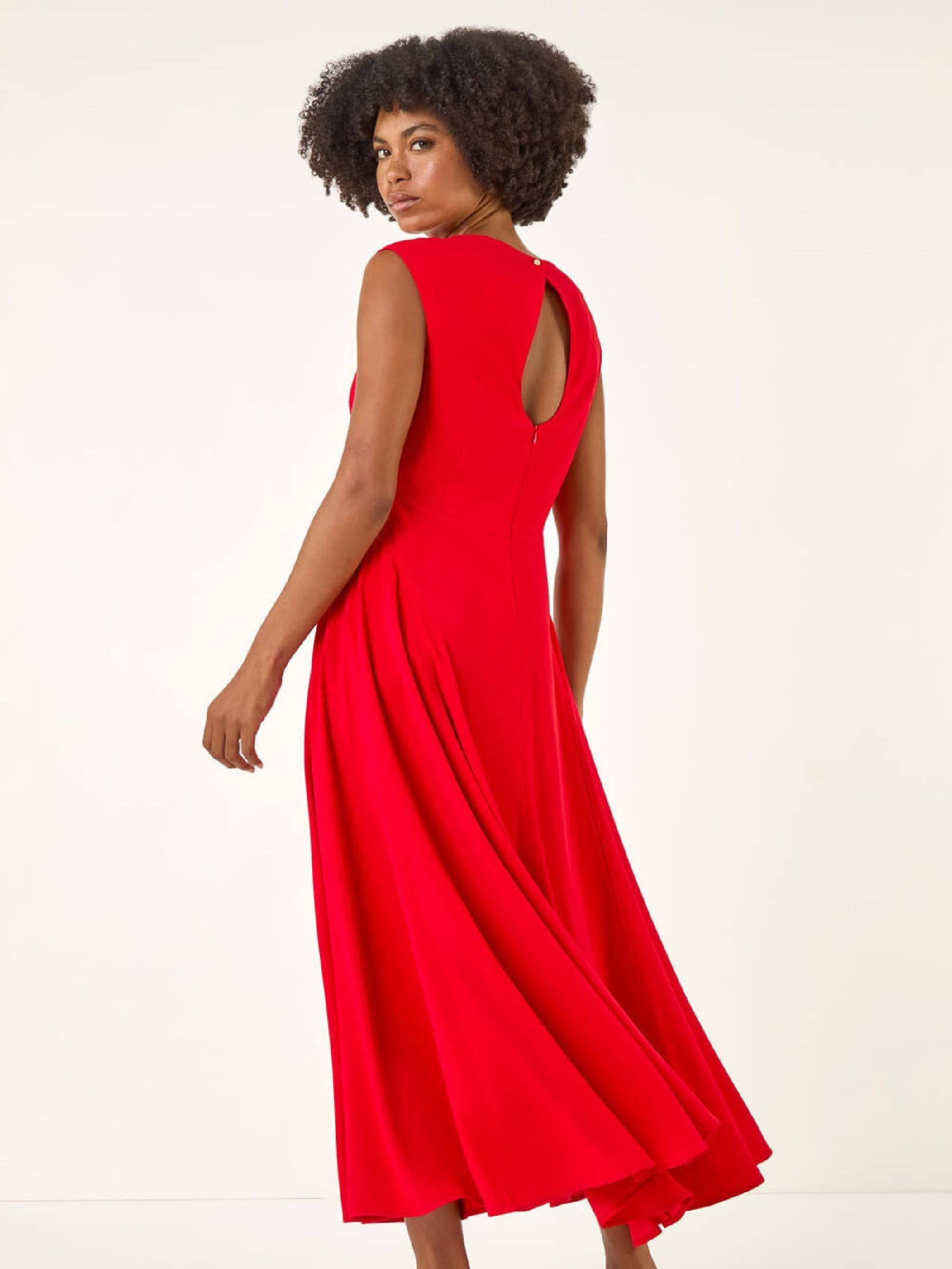 Buy Roman Red High Neck Pleated Midi Dress from the Next UK online shop