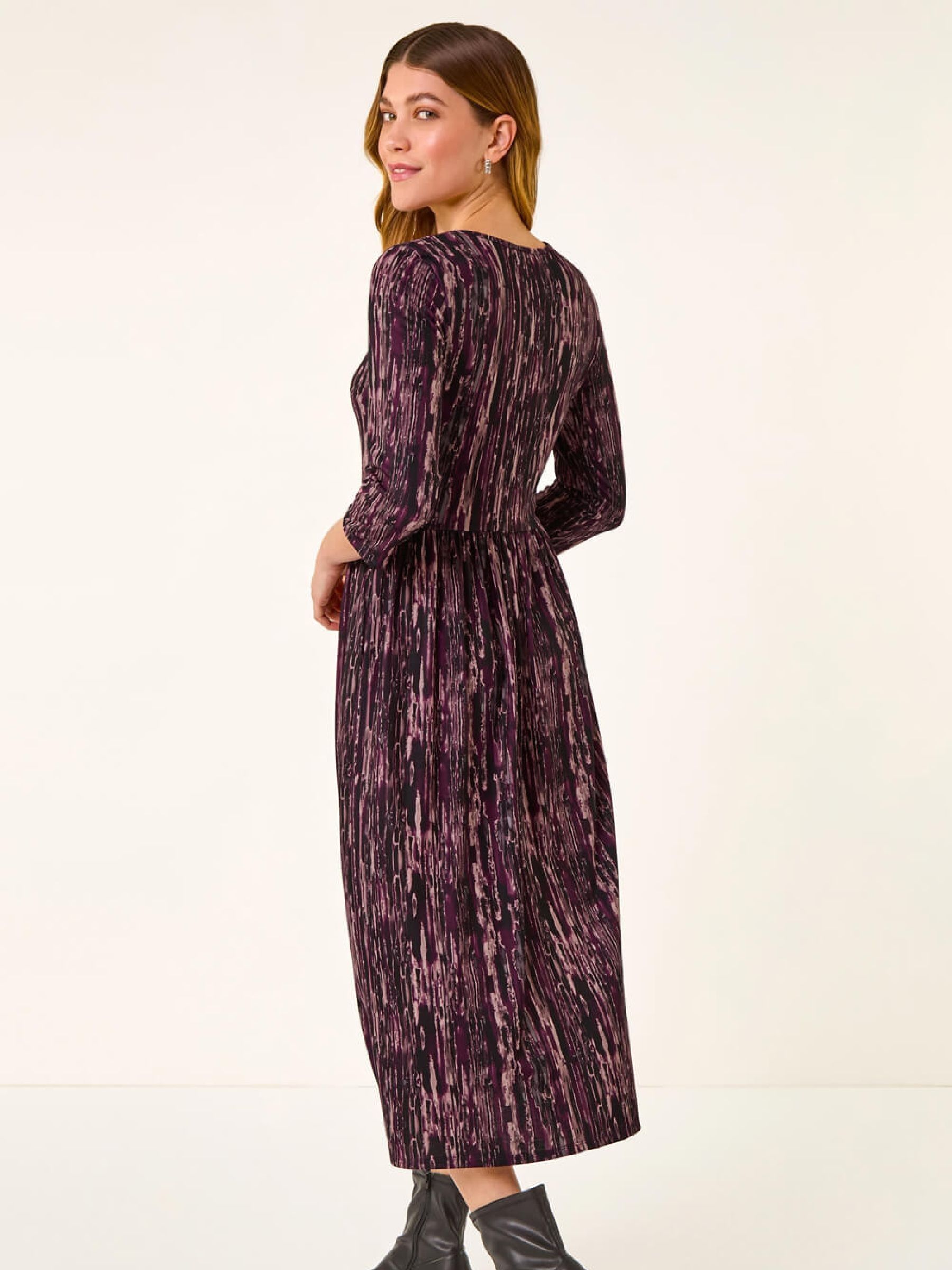 Buy Roman Purple Abstract Print Stretch Midi Dress from the Next UK ...