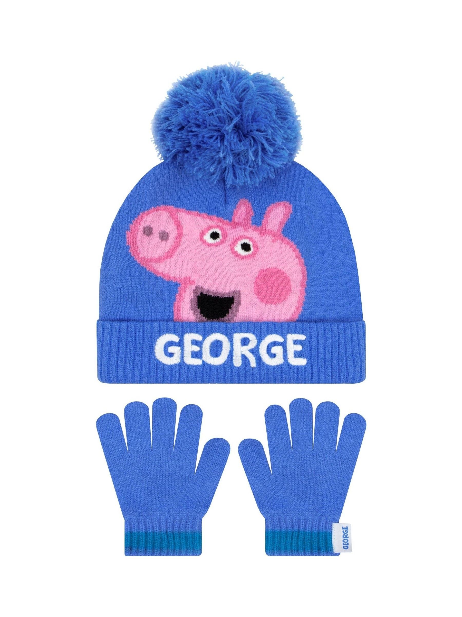 Buy Character Blue Peppa Pig Bobble Hat And Gloves George Pig from the ...