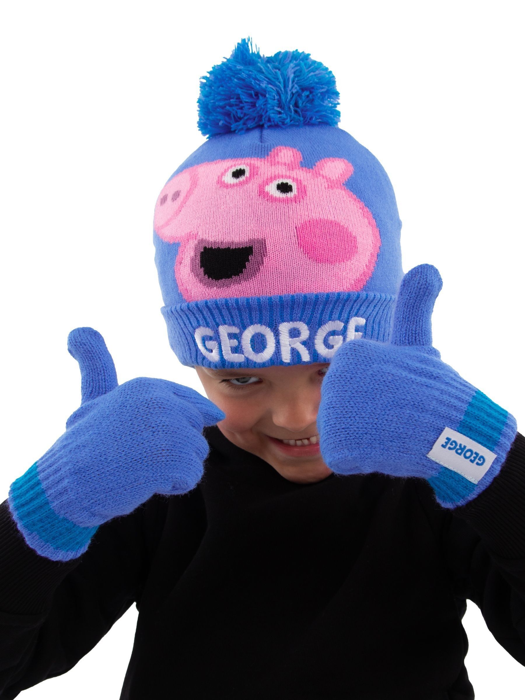 Buy Character Blue Peppa Pig Bobble Hat And Gloves George Pig from the ...