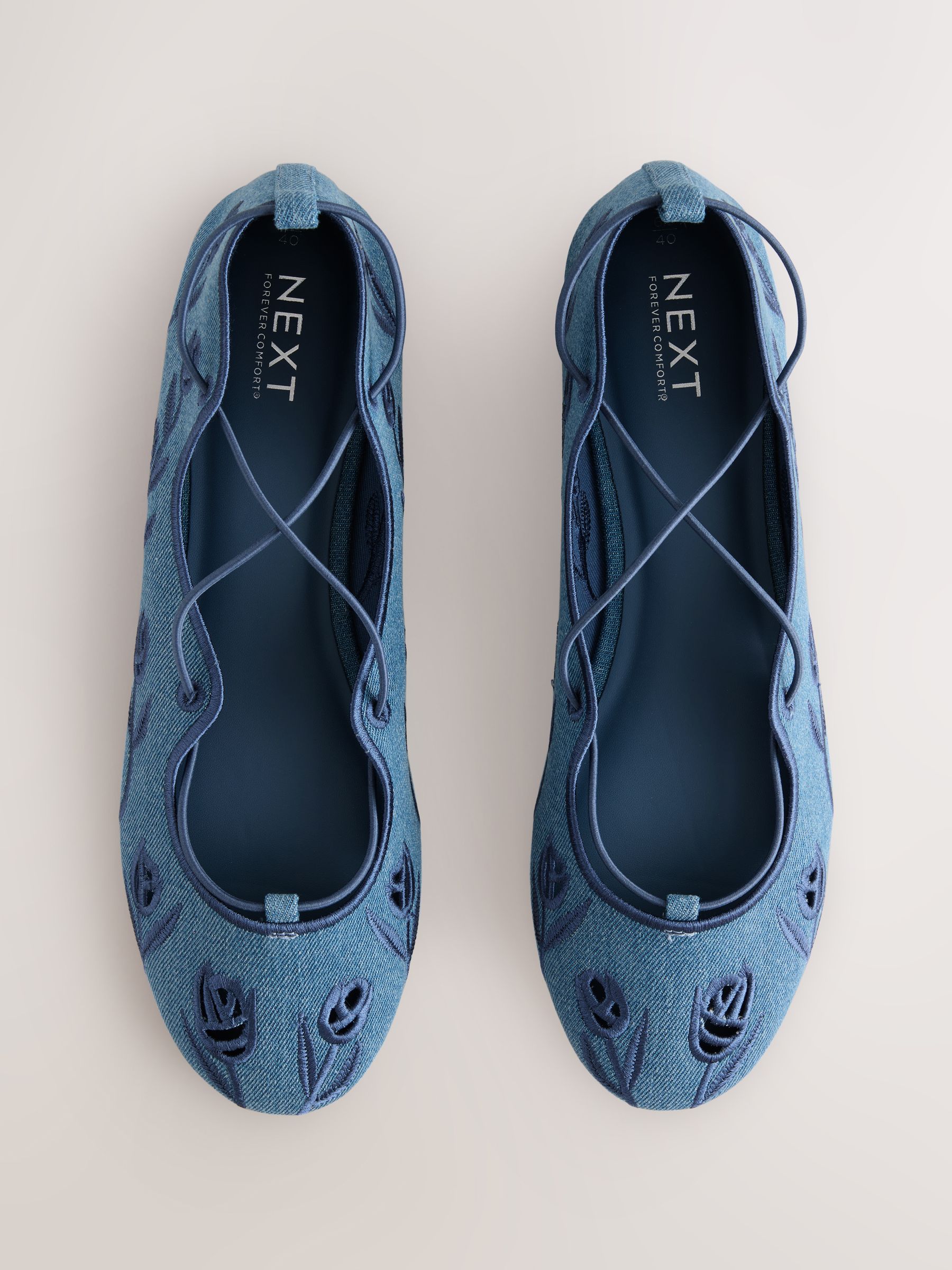 Buy Blue Forever Comfort® Broderie Elastic Ghillie Flat Shoes from Next USA