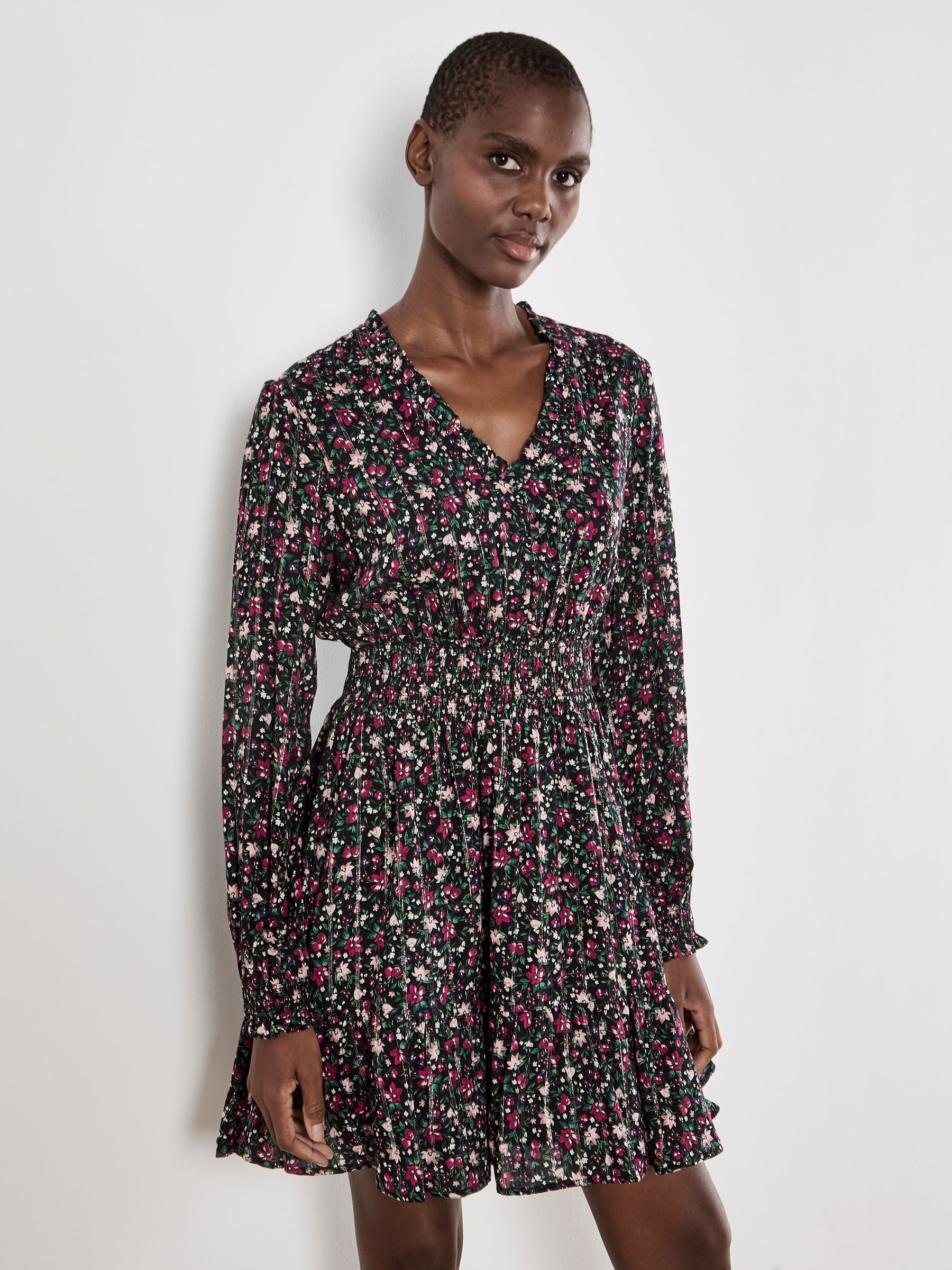 Buy Apricot Black Mini Metallic Thread Shirred Dress from Next Czech ...