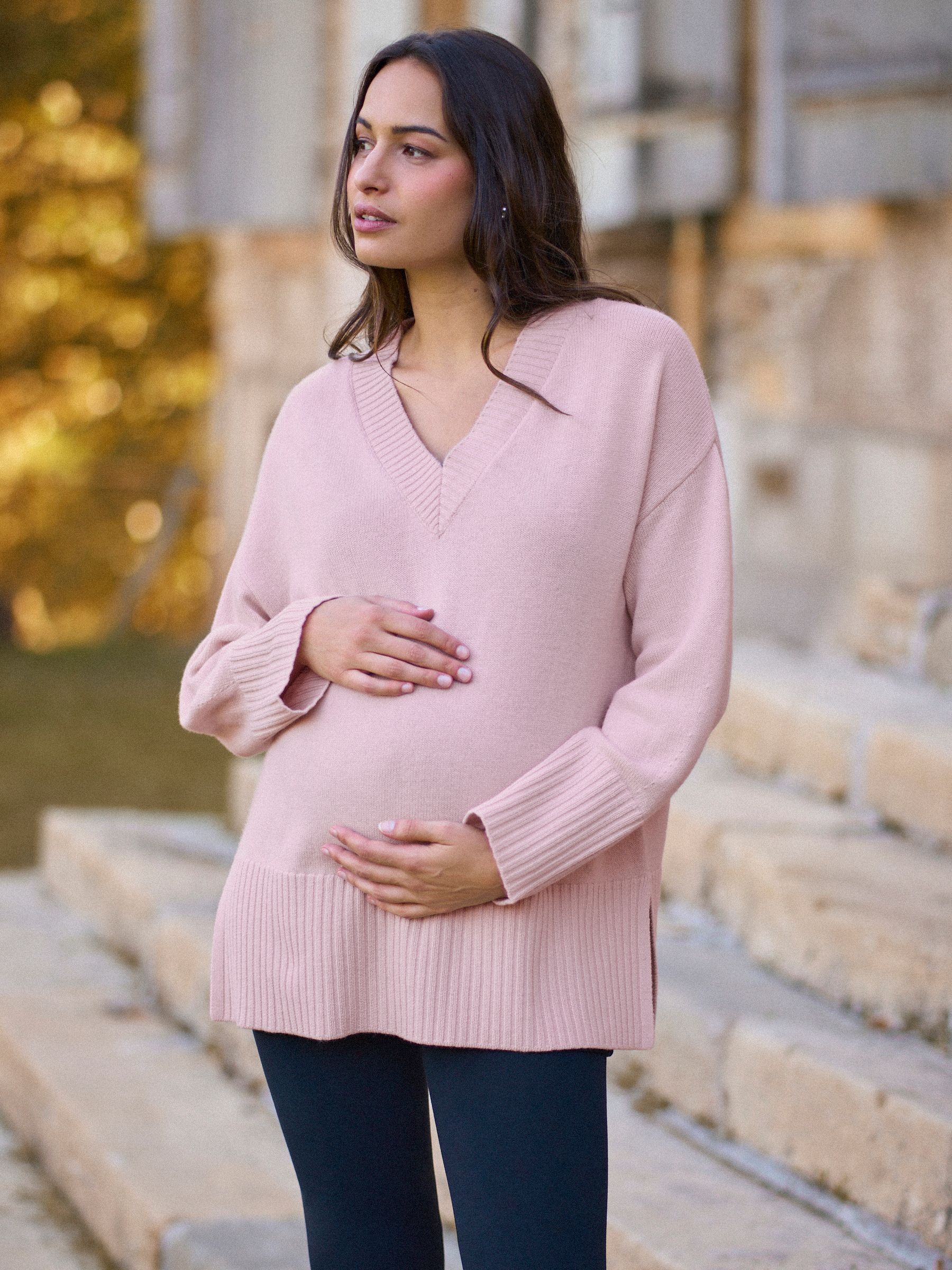 Buy Seraphine Blush Pink Knitted Merino Wool Maternity & Nursing ...