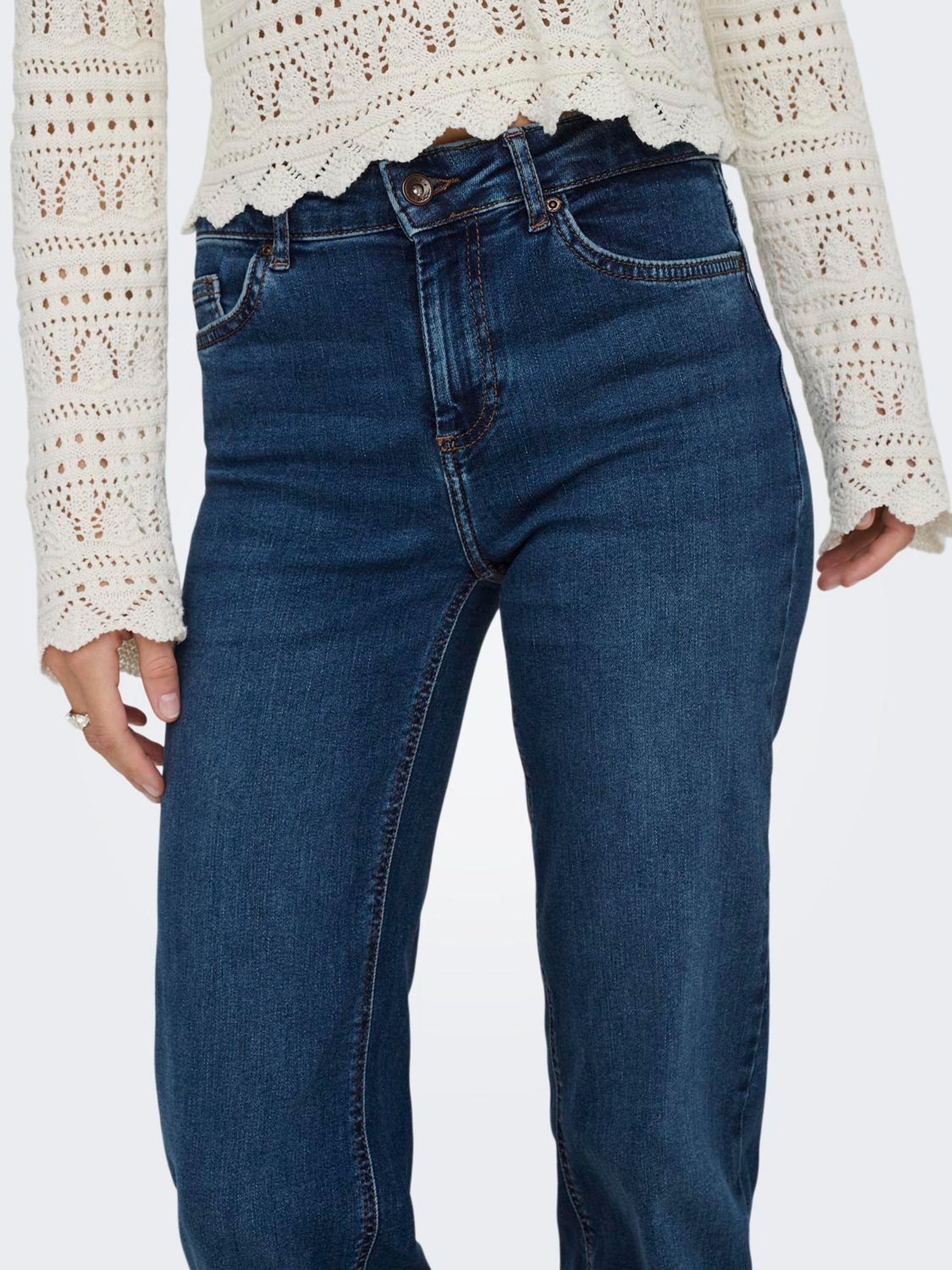Buy ONLY Navy Blue Blush Mid Rise Straight Leg Jeans With Super Stretch ...
