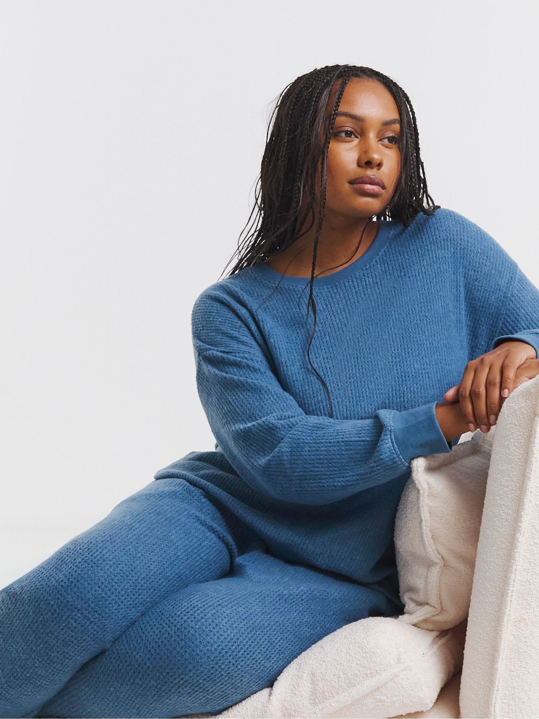Buy Simply Be Blue Pretty Secrets Brushed Waffle Lounge Pyjamas from ...
