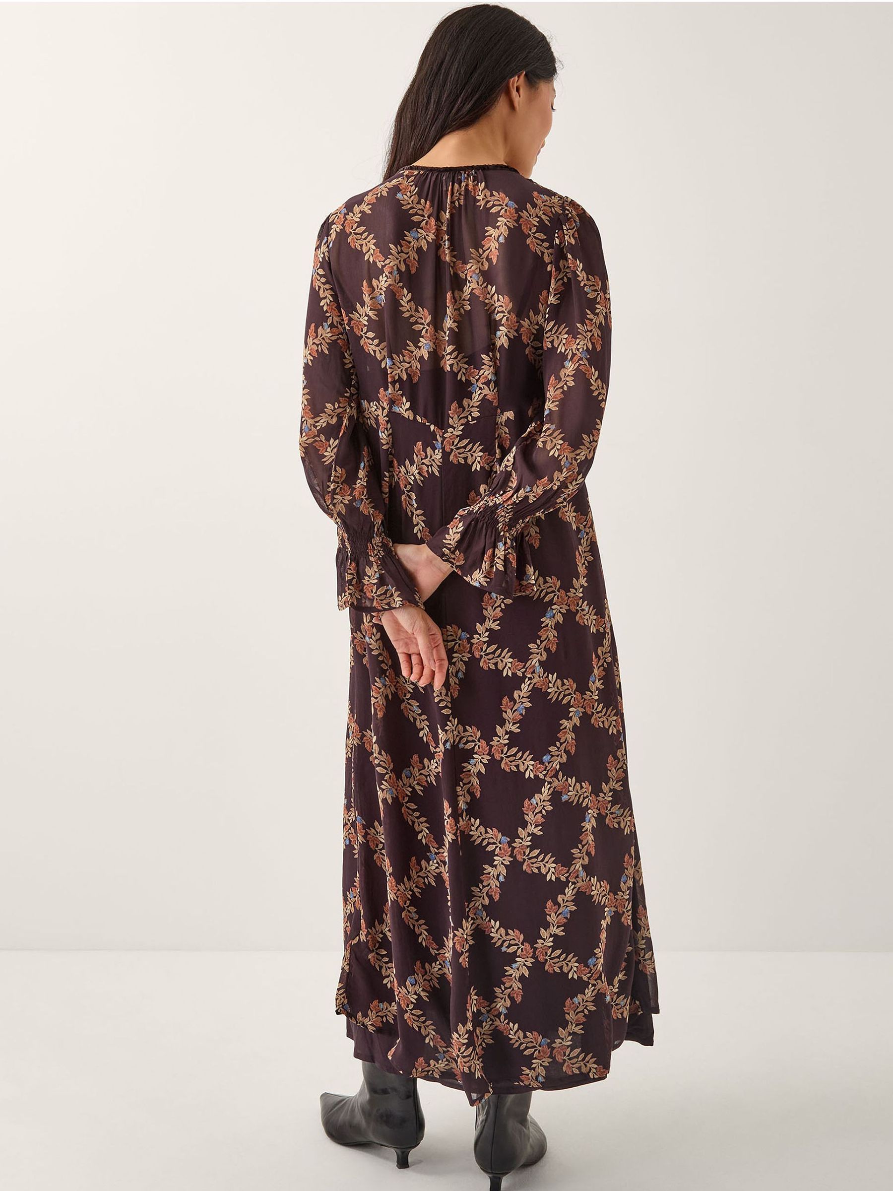 Buy Monsoon Brown Cheryl Diamond Floral Print Midi Dress from the Next ...