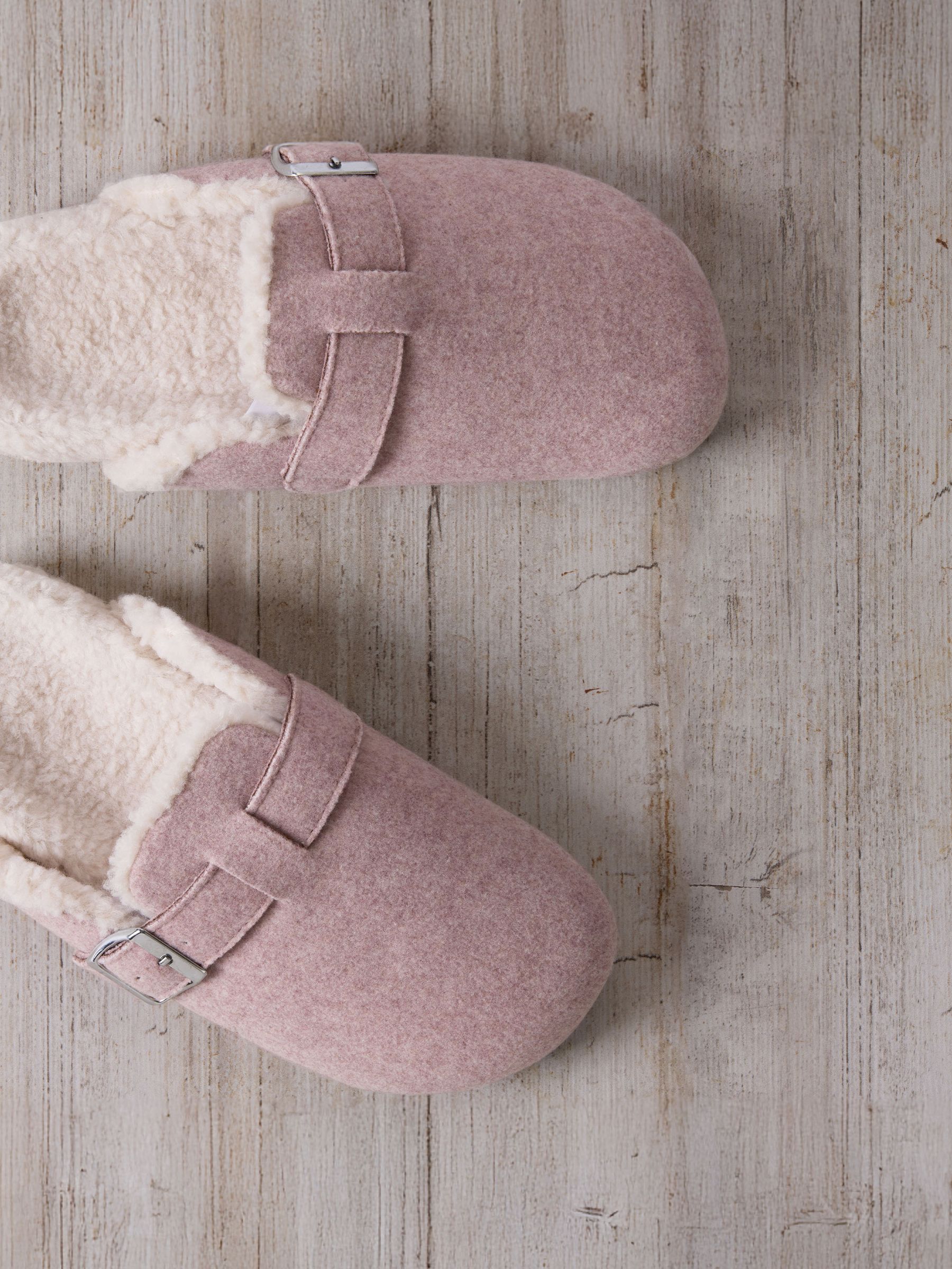 Buy Chelsea Peers Pink Felt Buckle Detail Shearling Clog Slippers from ...