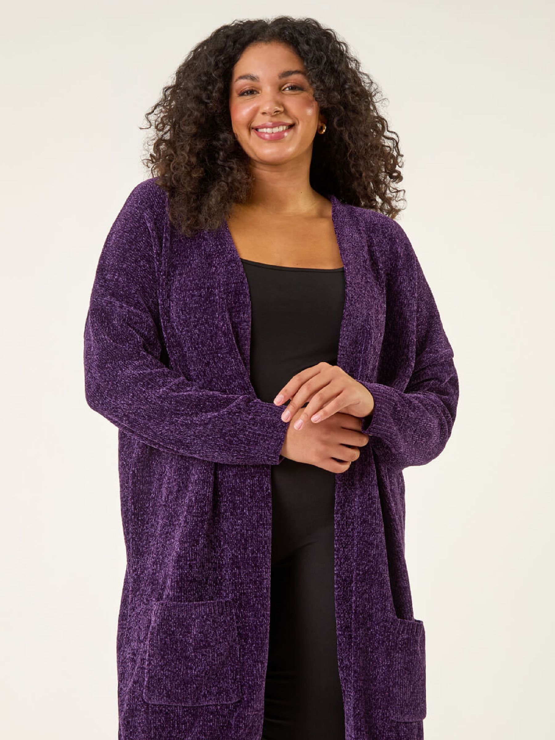 Buy Roman Purple Curve Textured Chennile Knit Cardigan from Next Kuwait