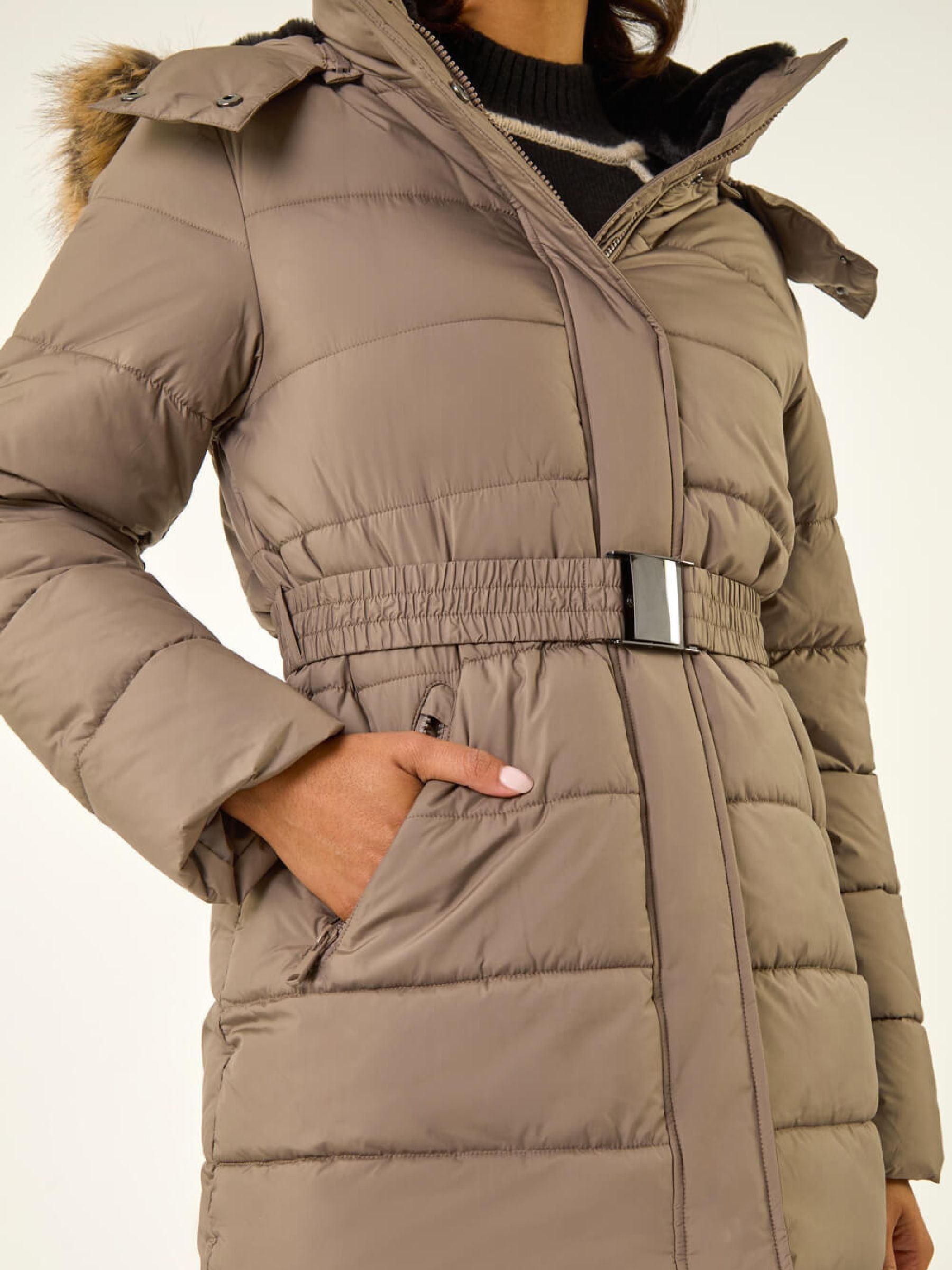 Buy Roman Brown Faux Fur Padded Belt Coat from Next Ireland