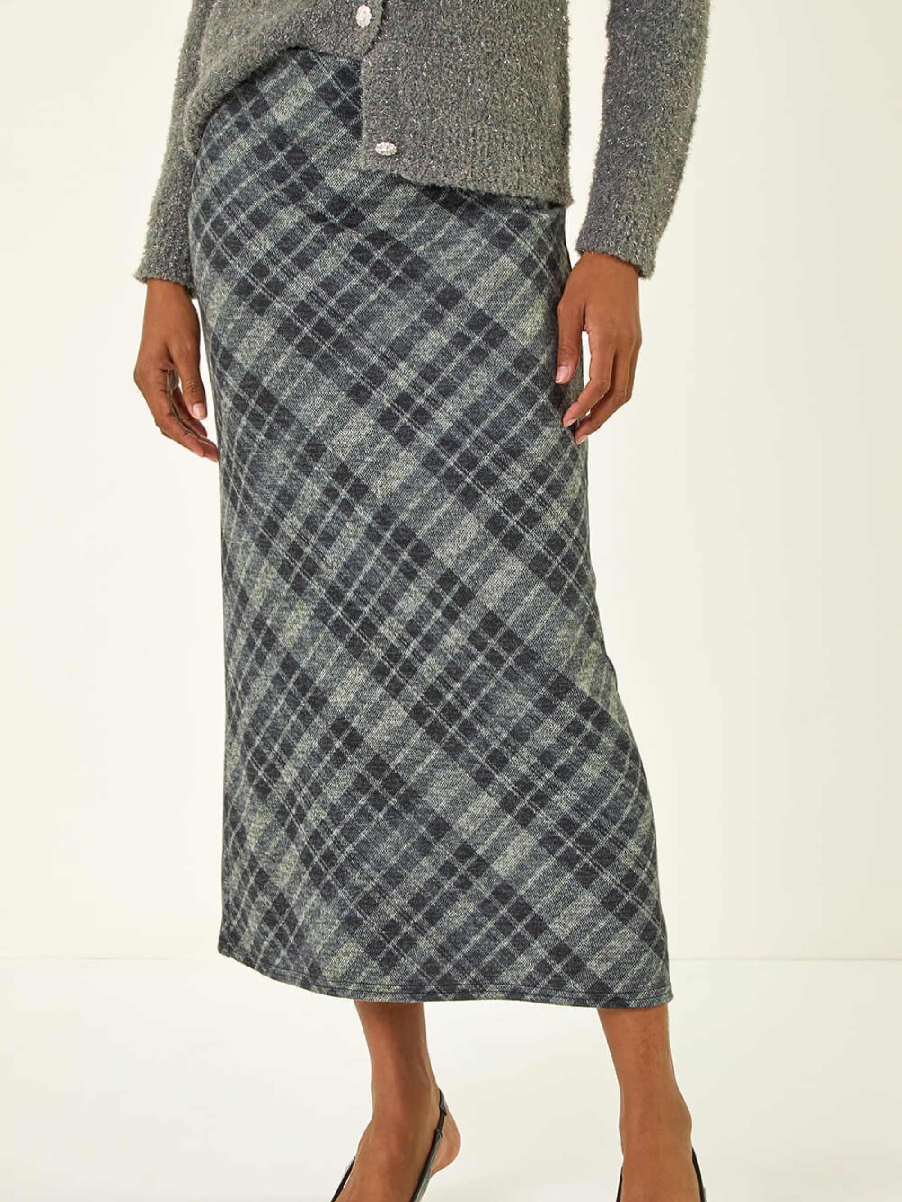 Buy Roman Grey Check Shadow Panel Skirt from Next France