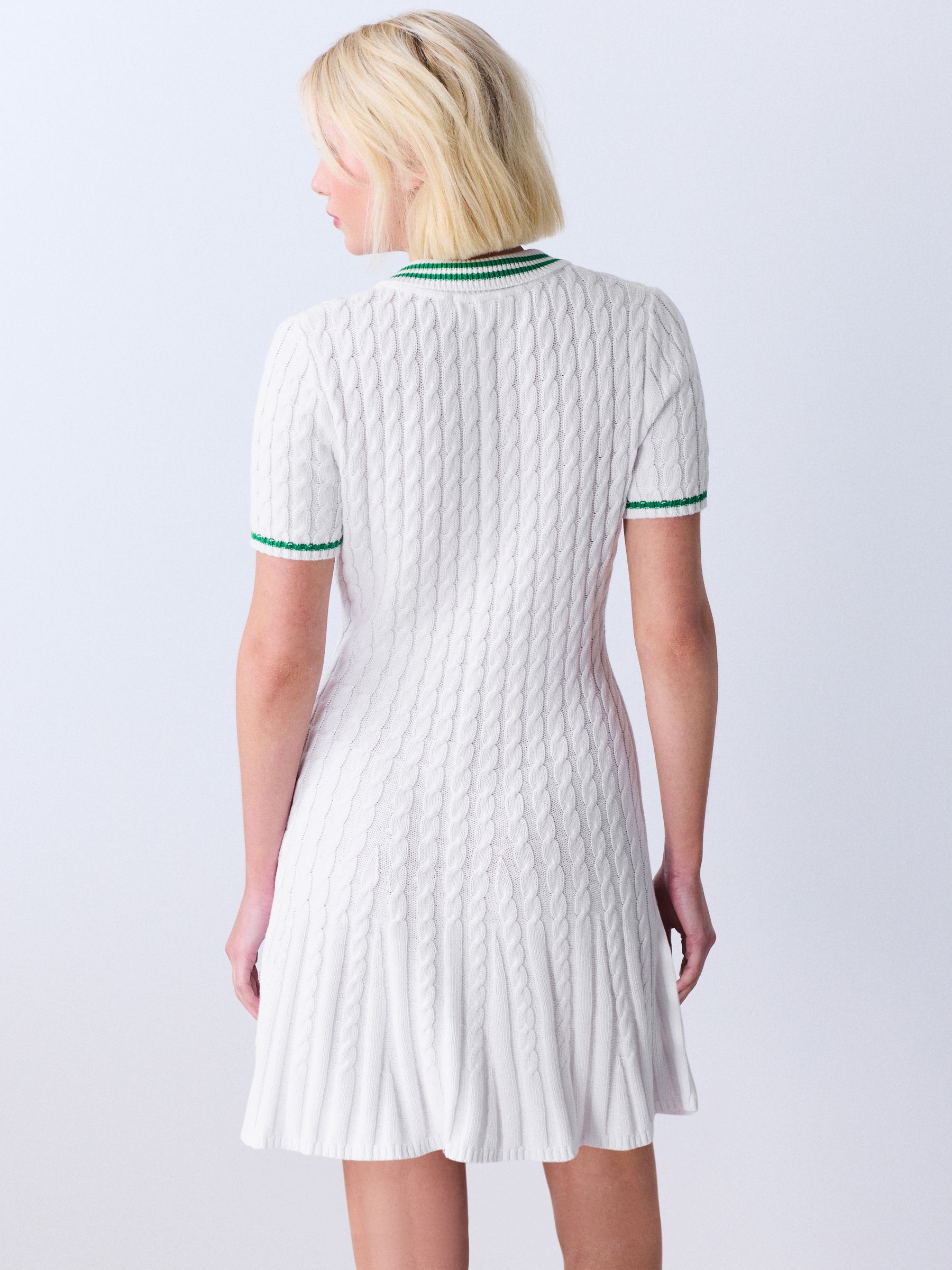 Buy White Tipped Short Sleeve Cable Knit Cotton Mini Dress from the ...