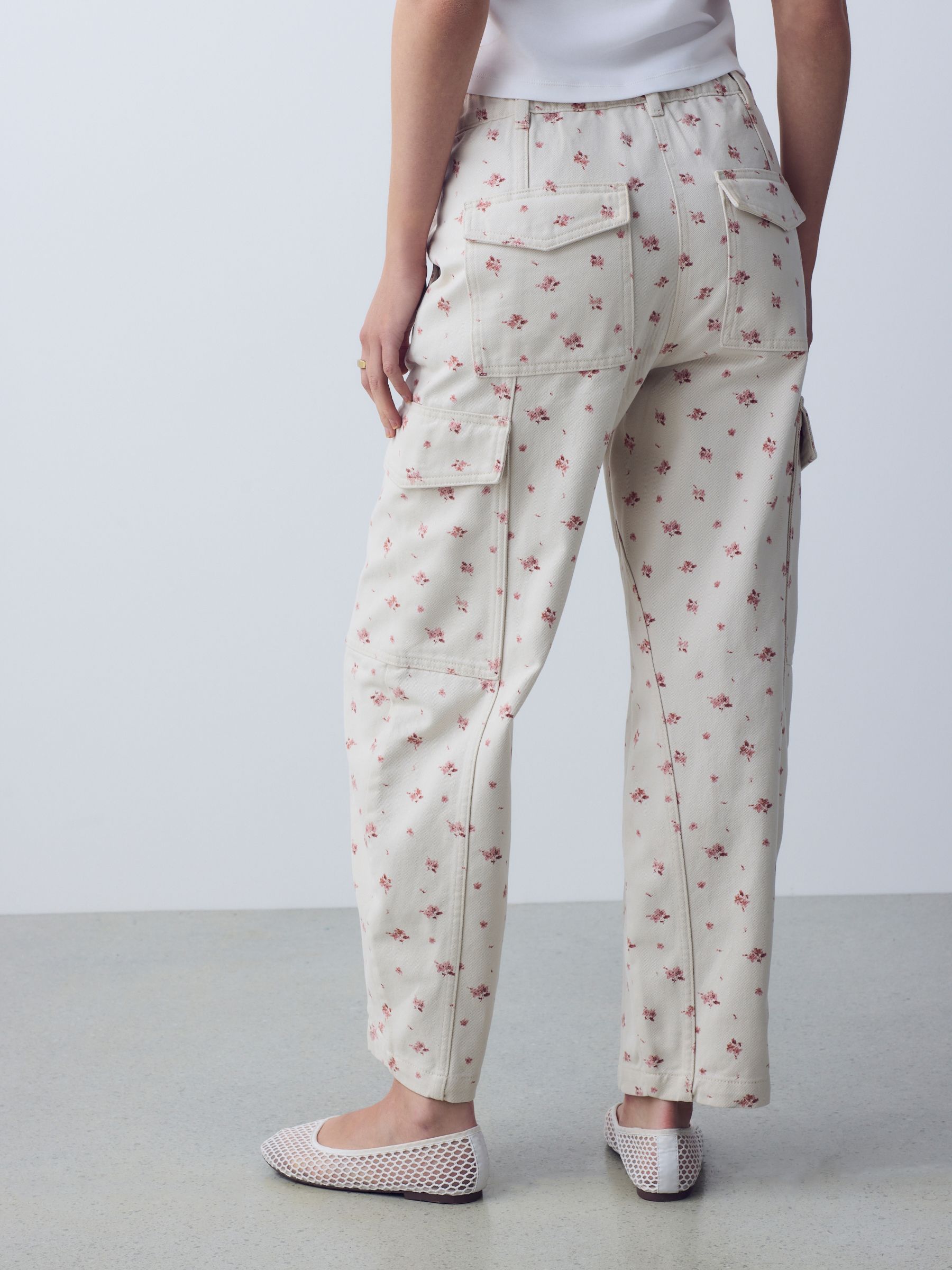 Buy Cream/Pink Ditsy Barrel Leg Cargo Trousers from Next Gibraltar