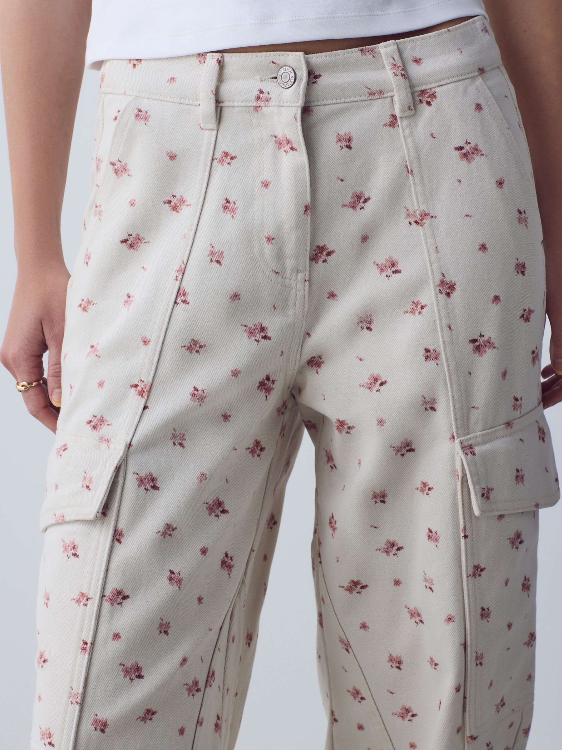 Buy Cream/Pink Ditsy Barrel Leg Cargo Trousers from Next Gibraltar