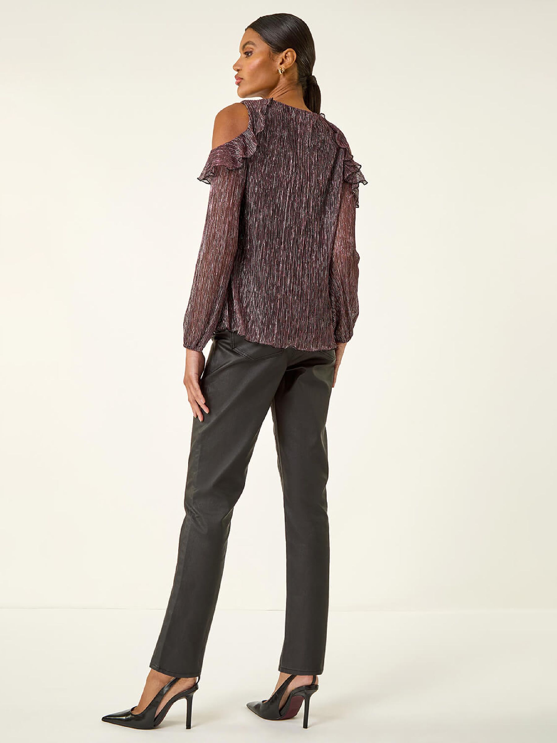 Buy Roman Pink Shimmer Cold Shoulder Plisse Blouse from the Next UK ...