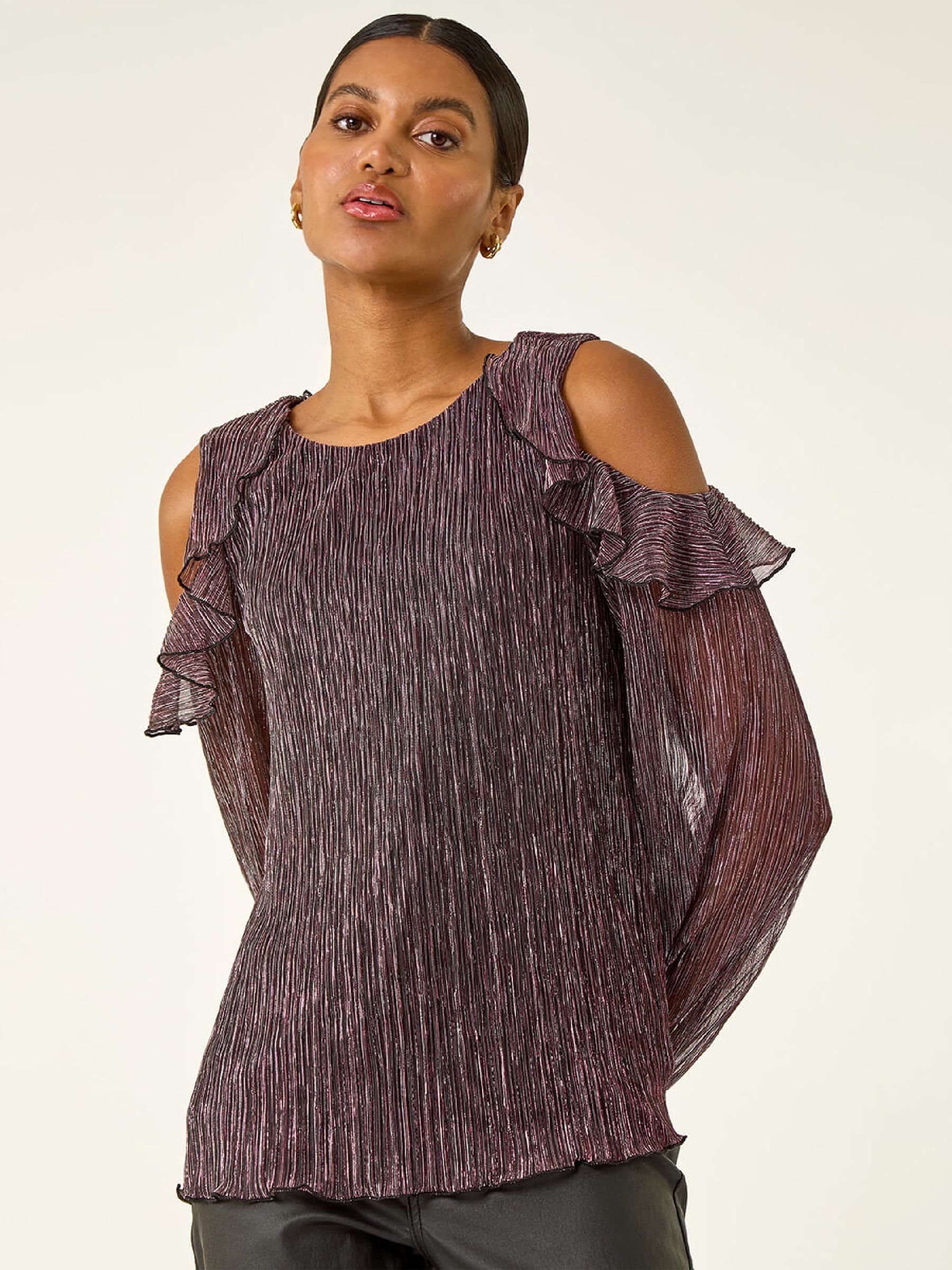 Buy Roman Pink Shimmer Cold Shoulder Plisse Blouse from the Next UK ...