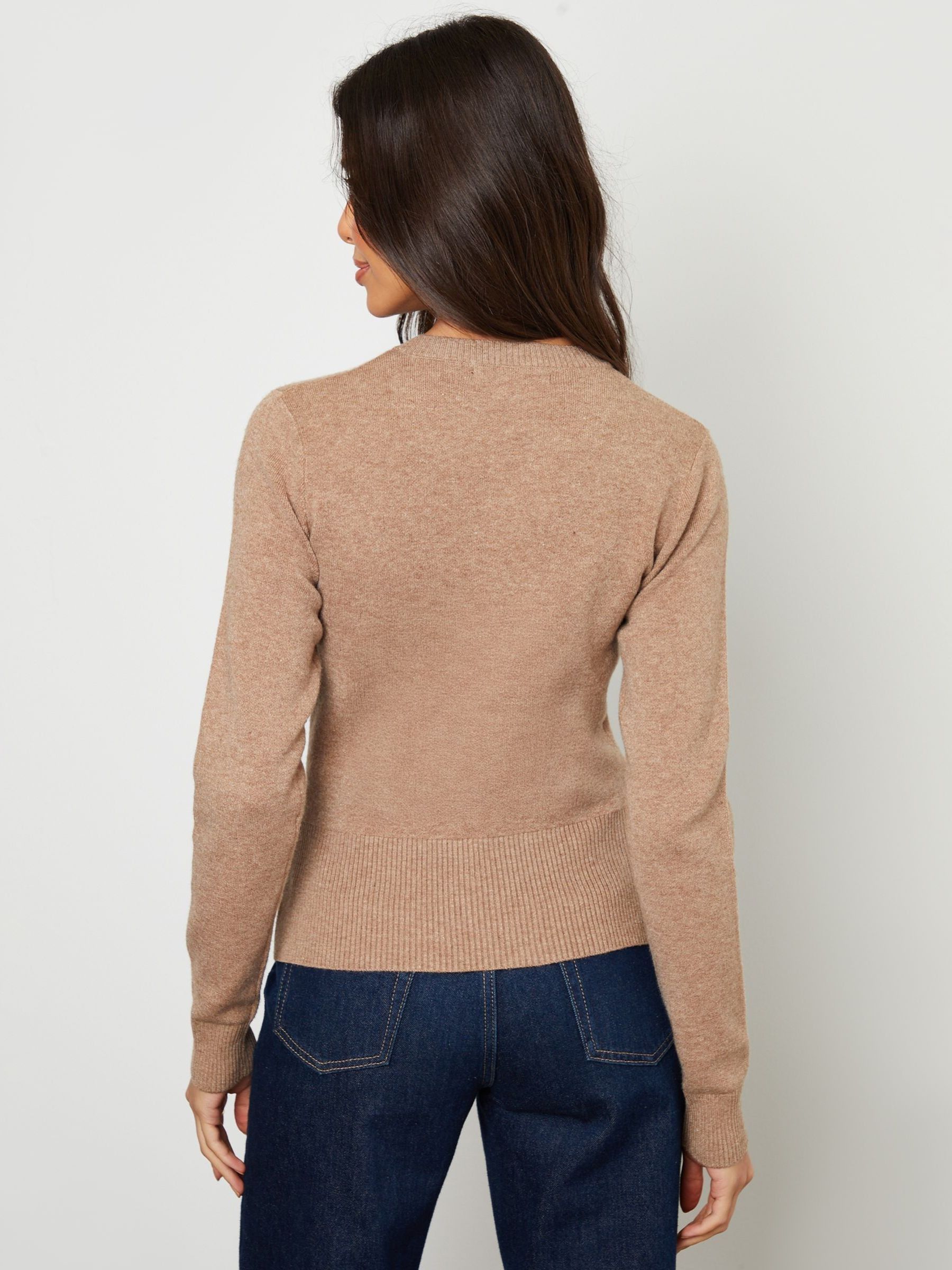 Buy Threadbare Light Brown Crew Neck Structured Knitted Cardigan from ...