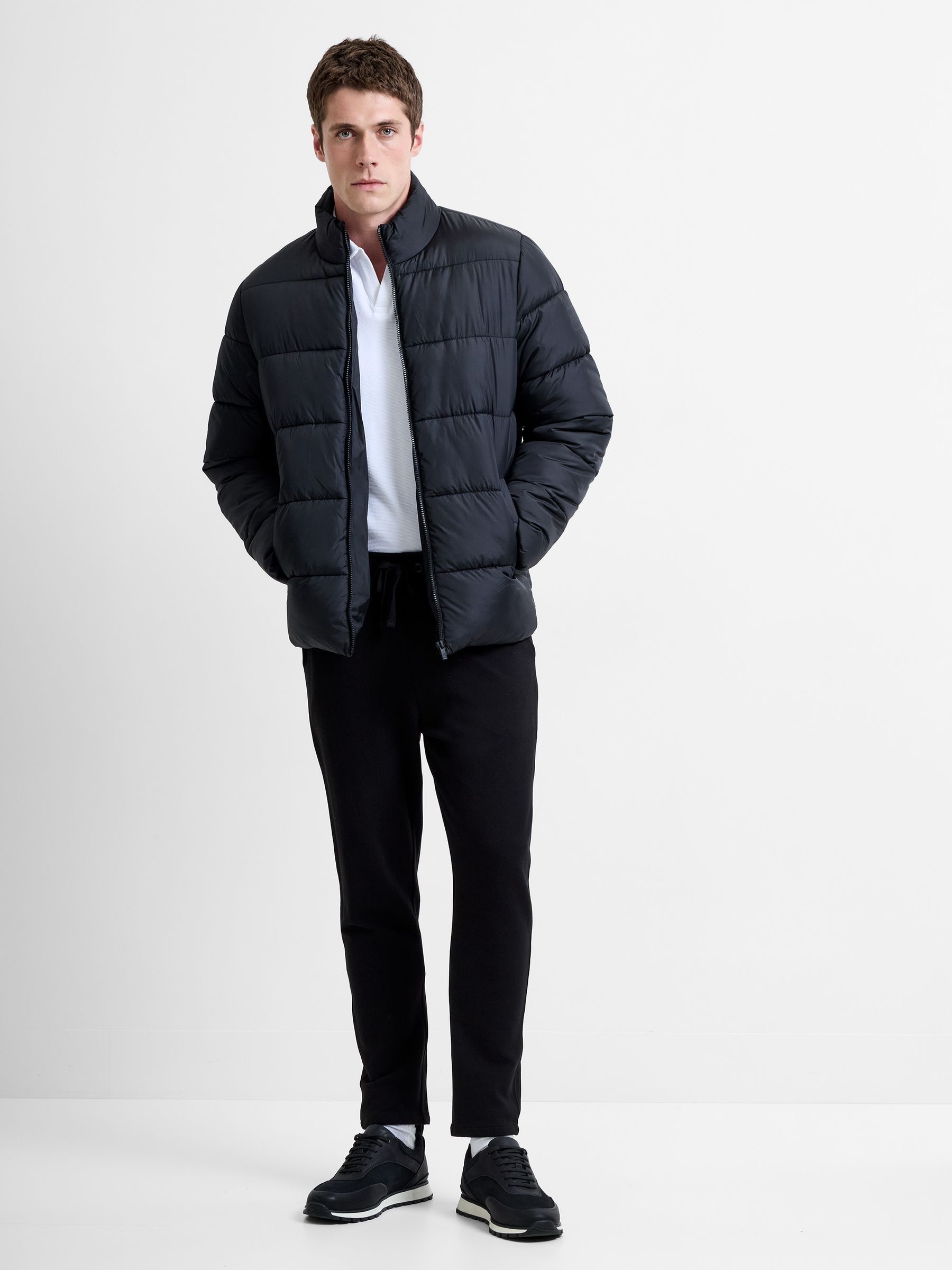 Buy French Connection Black Funnel Neck Puffer Row Zip Jacket from the ...