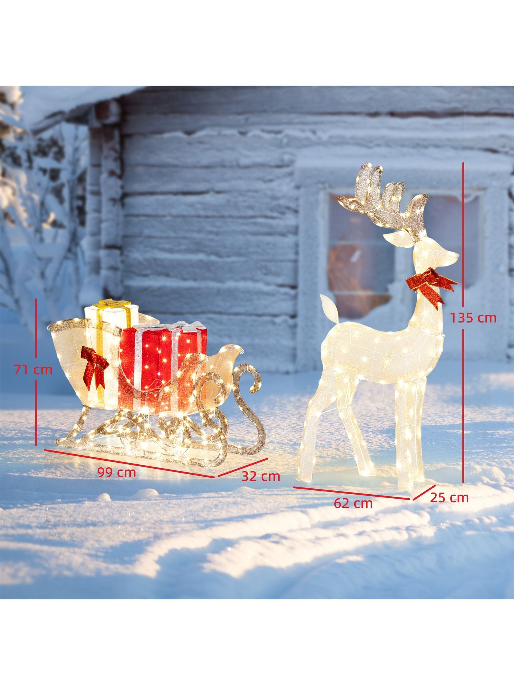Buy Outsunny Yellow Lighted Christmas Reindeer with Sleigh and Boxes ...