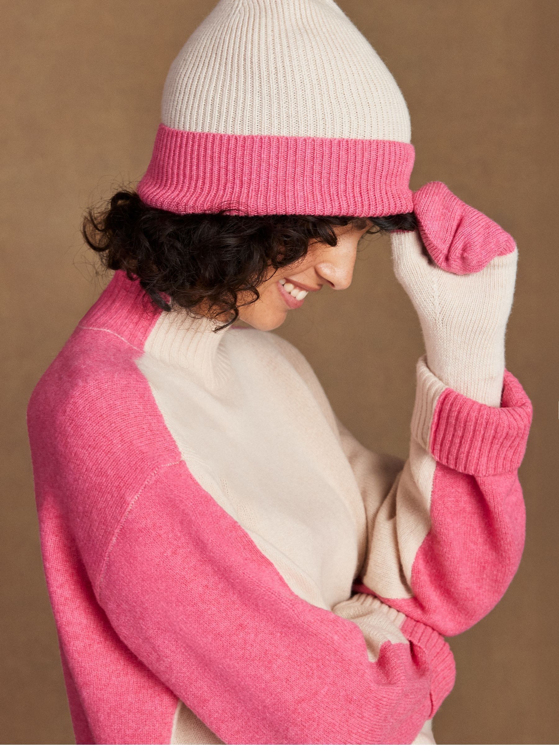 Buy Ro&Zo Pink Colour Block Beanie With Cashmere from the Next UK ...