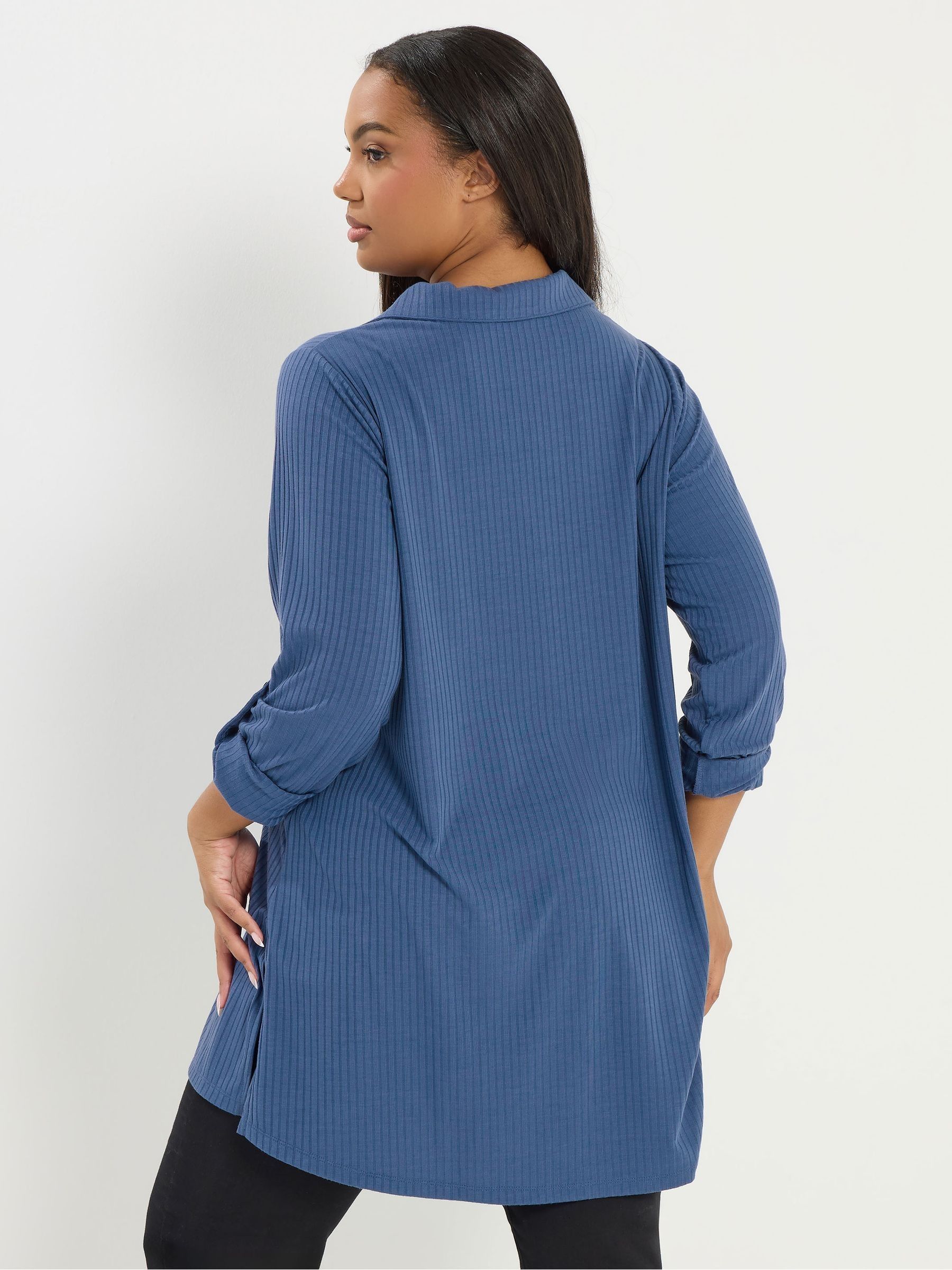 Buy Yours Curve Blue Ribbed Turn Back Shirt from the Next UK online shop