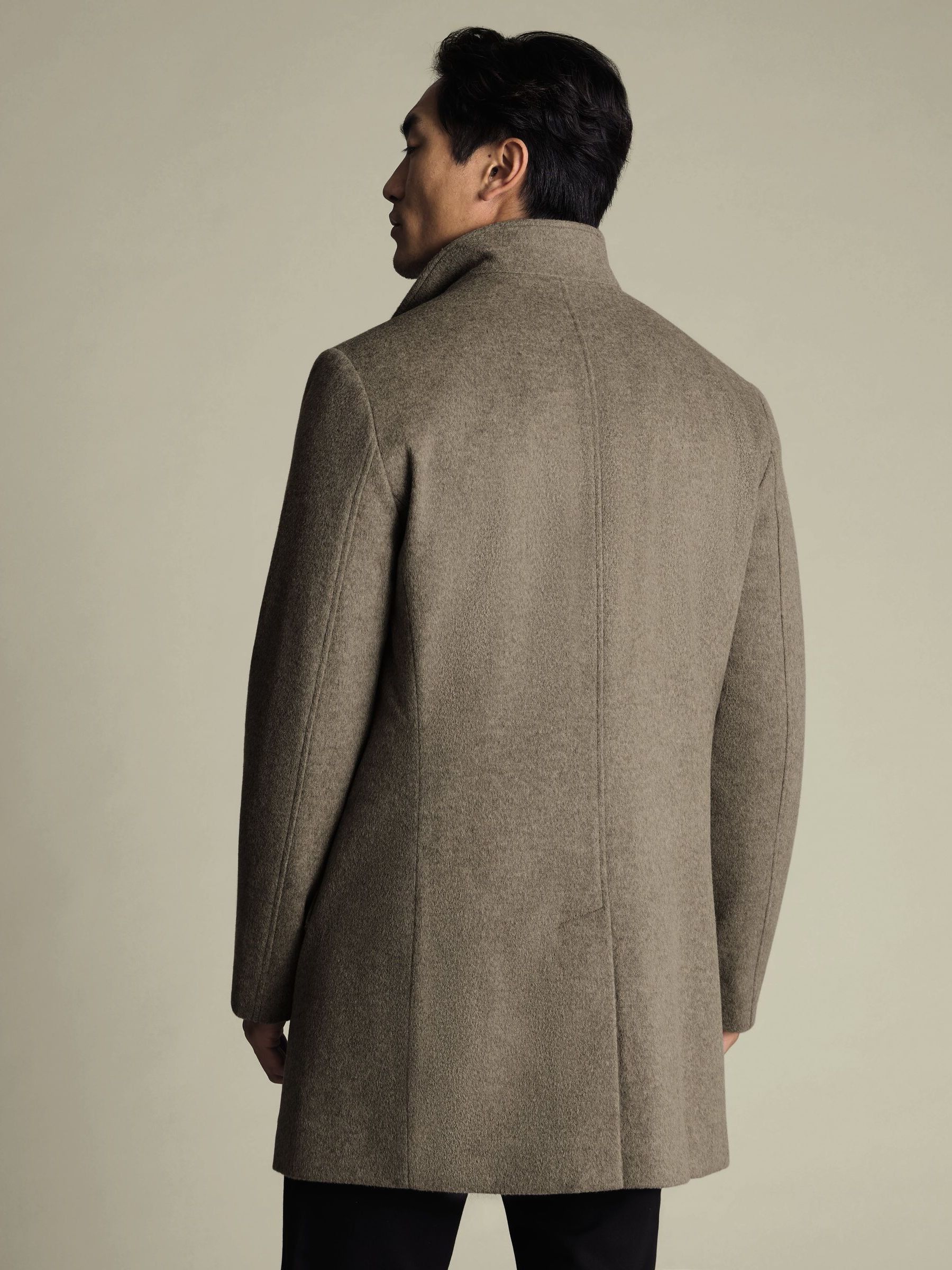 Buy Charles Tyrwhitt Natural Pure Wool Funnel Neck Overcoat from the ...