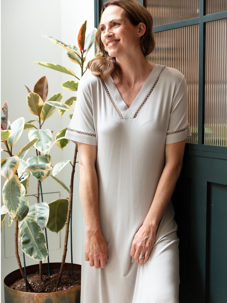 Buy Nora Rose Grey Jersey Lace Insert Short Nightdress from Next Belgium