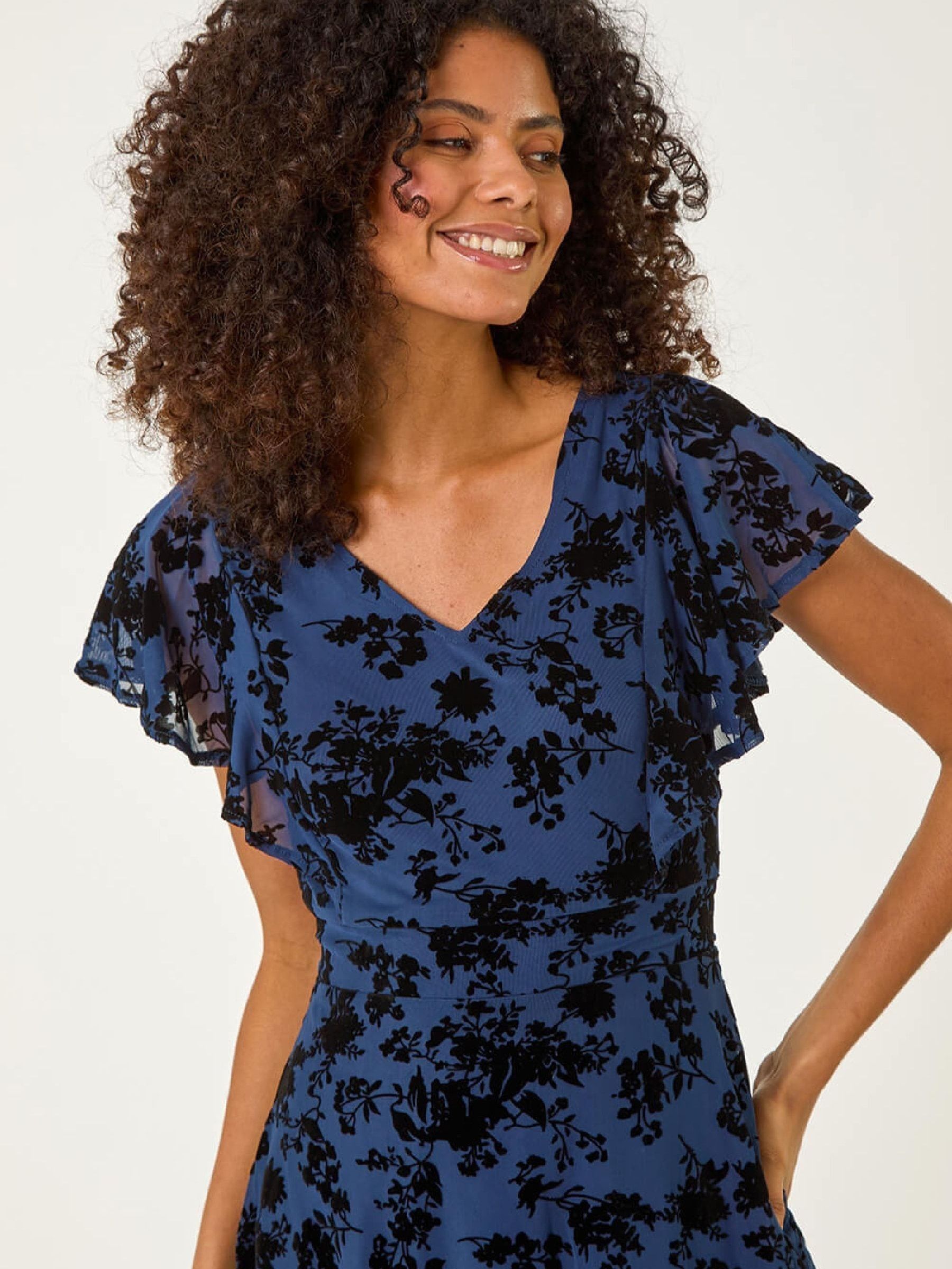 Buy Roman Blue Floral Print Angel Sleeve Mini Dress from Next South Africa