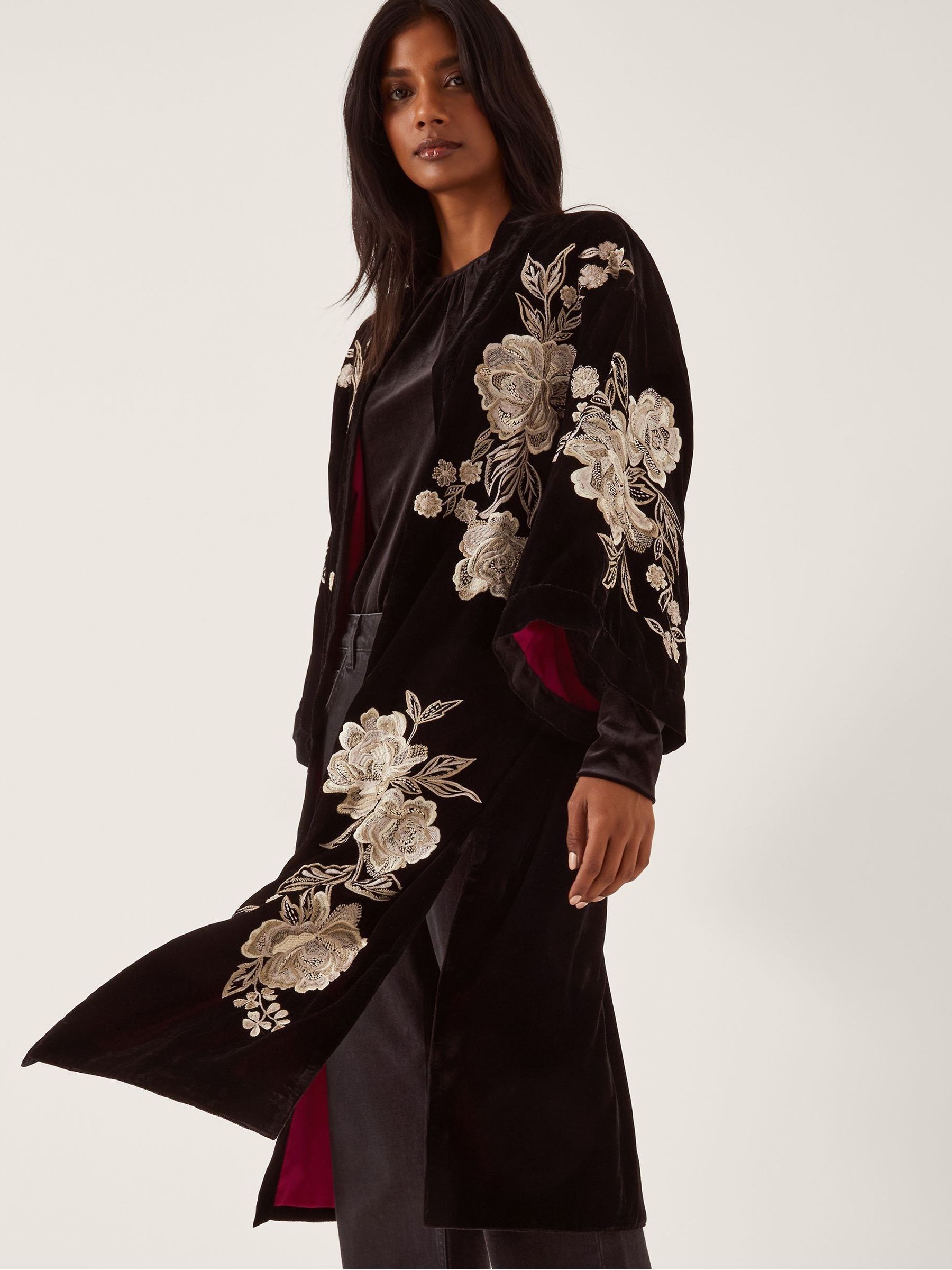 Buy Monsoon Fia Floral Embroidered Velvet Kimono from Next Israel