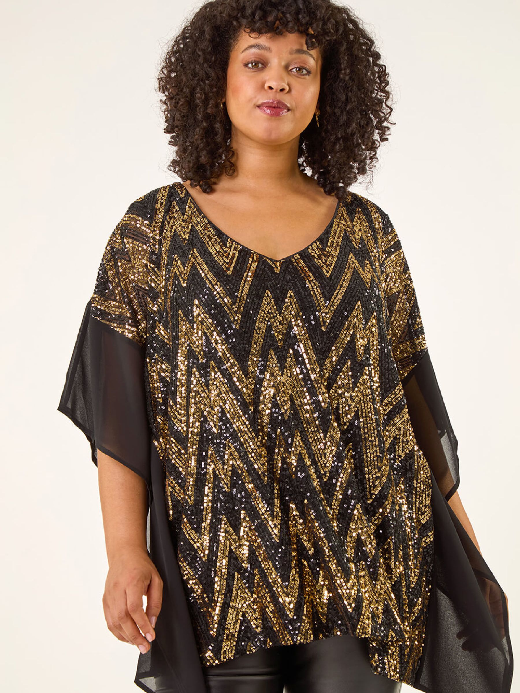 Buy Roman Metallic Curve Zig Zag Sequin Overlay Blouse from Next Gibraltar