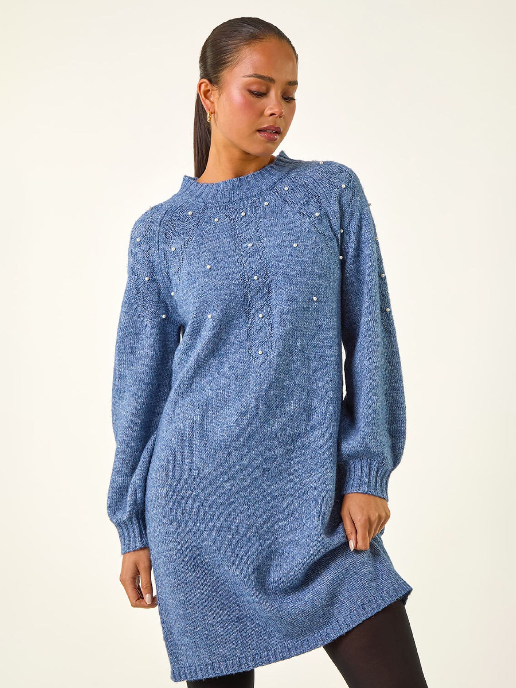 Buy Roman Blue Petite Faux Pearl Knit Dress from Next Cyprus