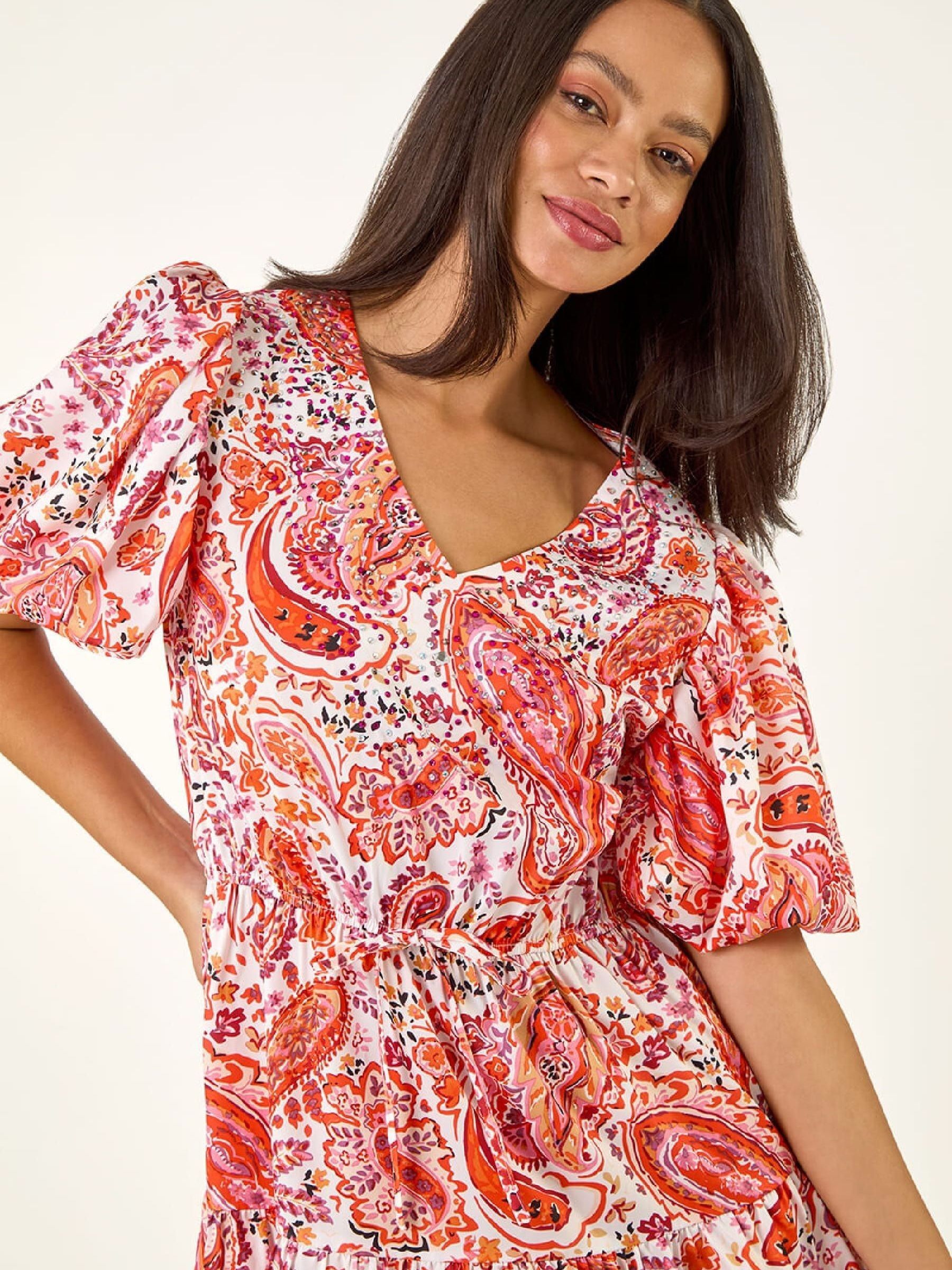 Buy Roman Red Paisley Print V-Neck Hotfix Dress from the Next UK online ...
