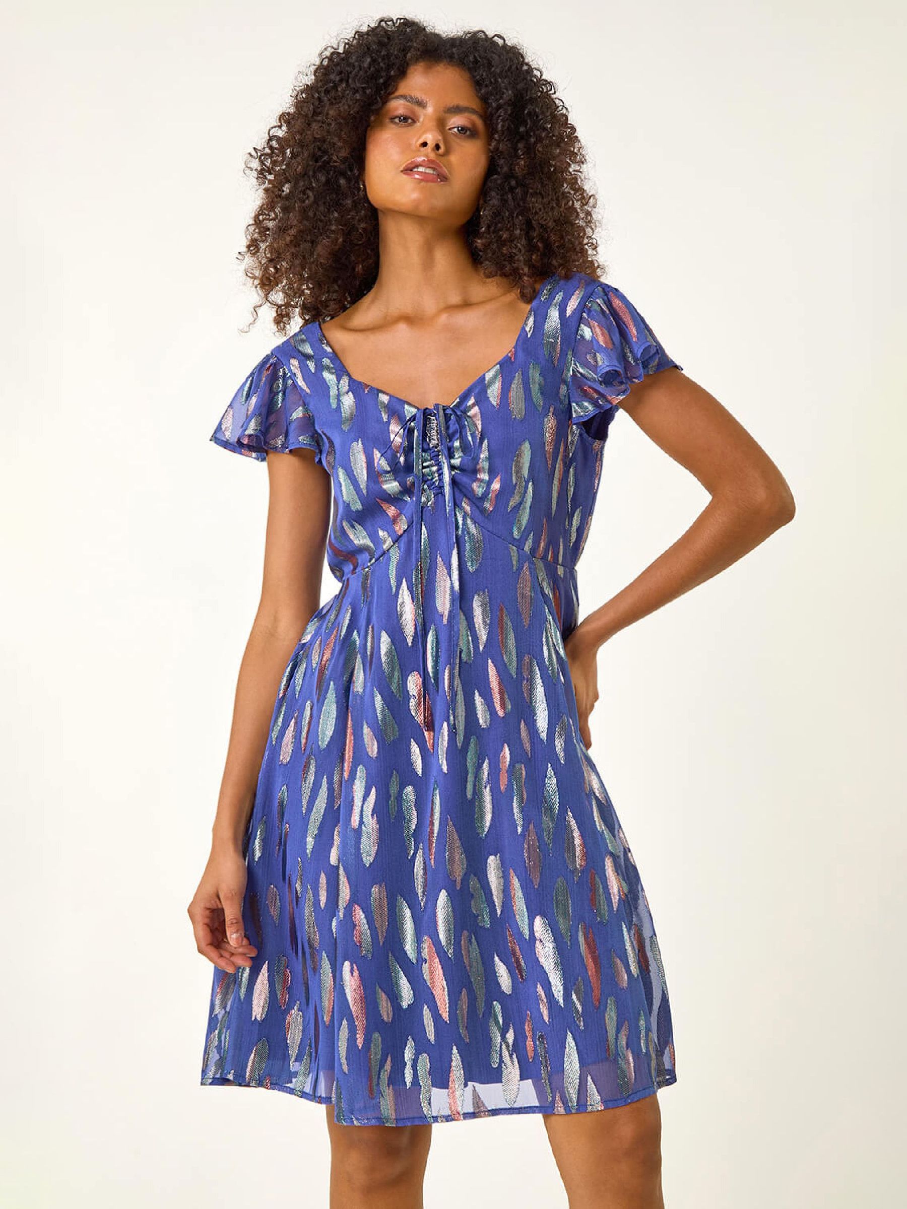Buy Roman Blue Foil Jacquard Midi Dress from the Next UK online shop