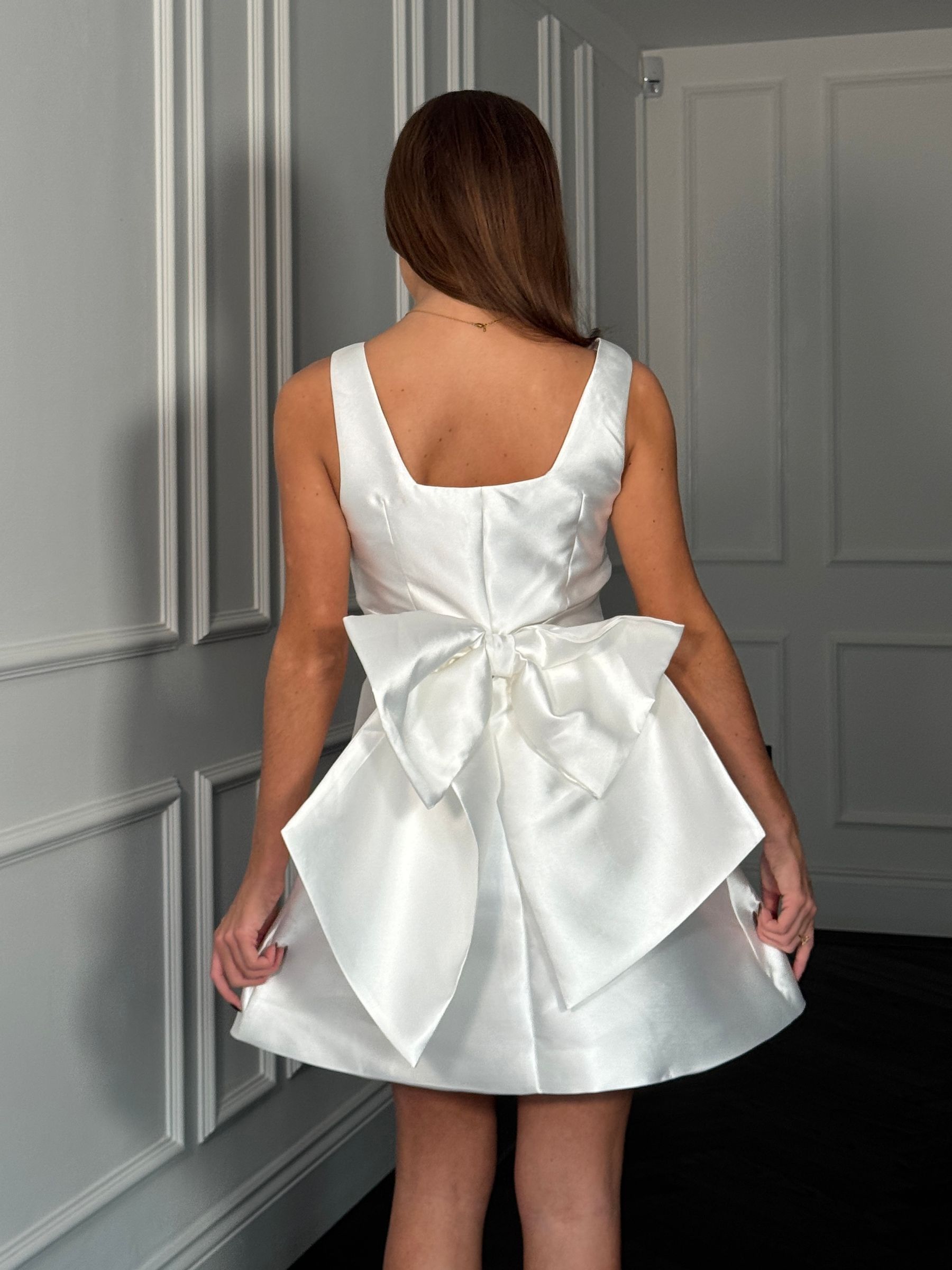 Buy Girl In Mind Cream Feyre Bow Detail Sleeves Mini Dress from Next ...