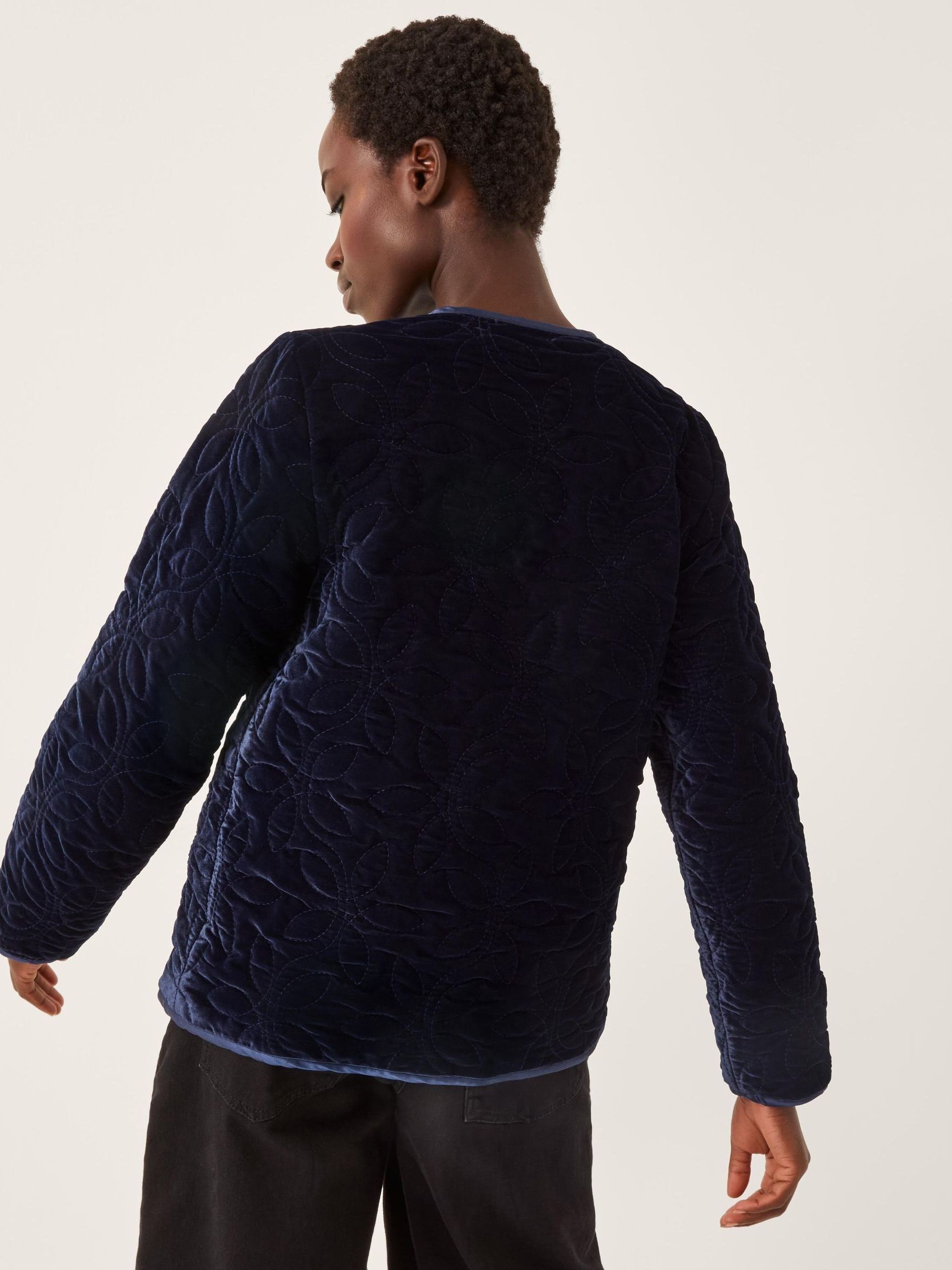 Buy Monsoon Blue Delilah Embroidered Velvet Quilted Jacket from the ...